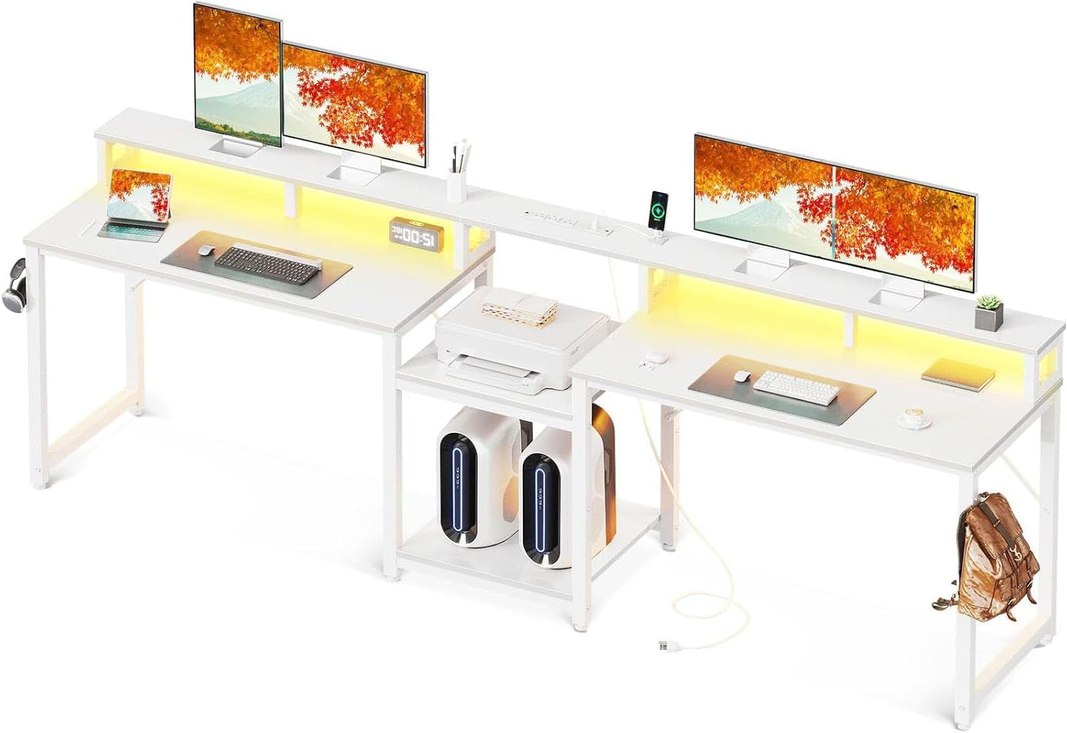 Casaottima 98 Inch 2 Person Gaming Desk with Storage Shelves, Long ...