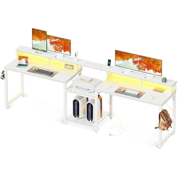 Casaottima 98 Inch 2 Person Gaming Desk with Storage Shelves, Long ...