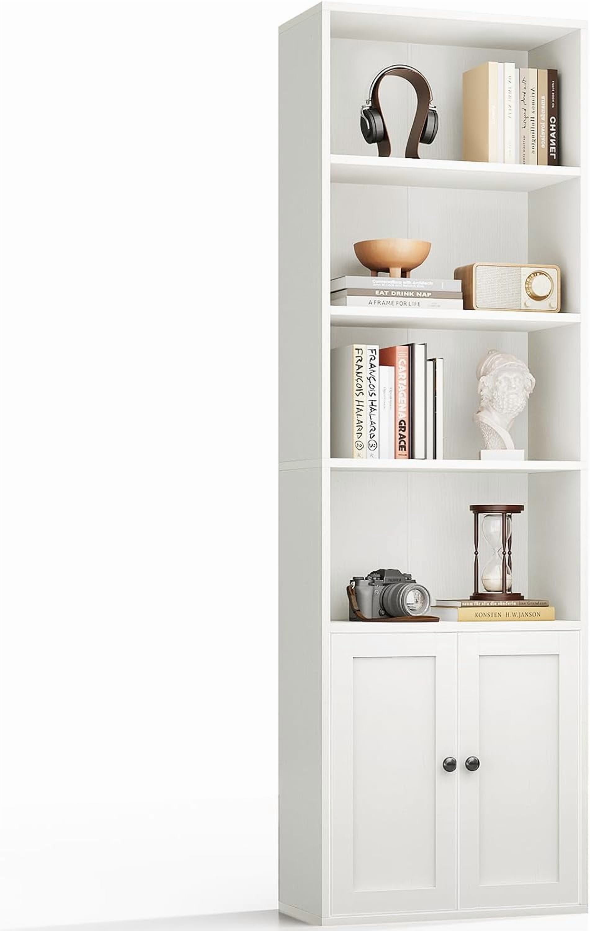 Casaottima Bookshelf and Bookcase with Doors, Floor Standing 6-Tier ...