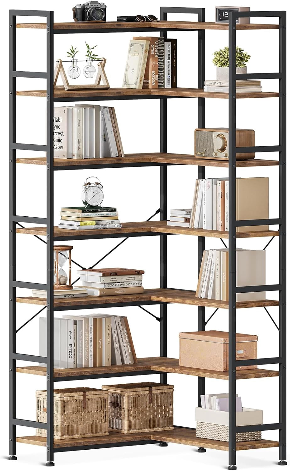 Casaottima Corner Bookshelf 7 Tier, 76 Inches Reversible Book Shelf for ...