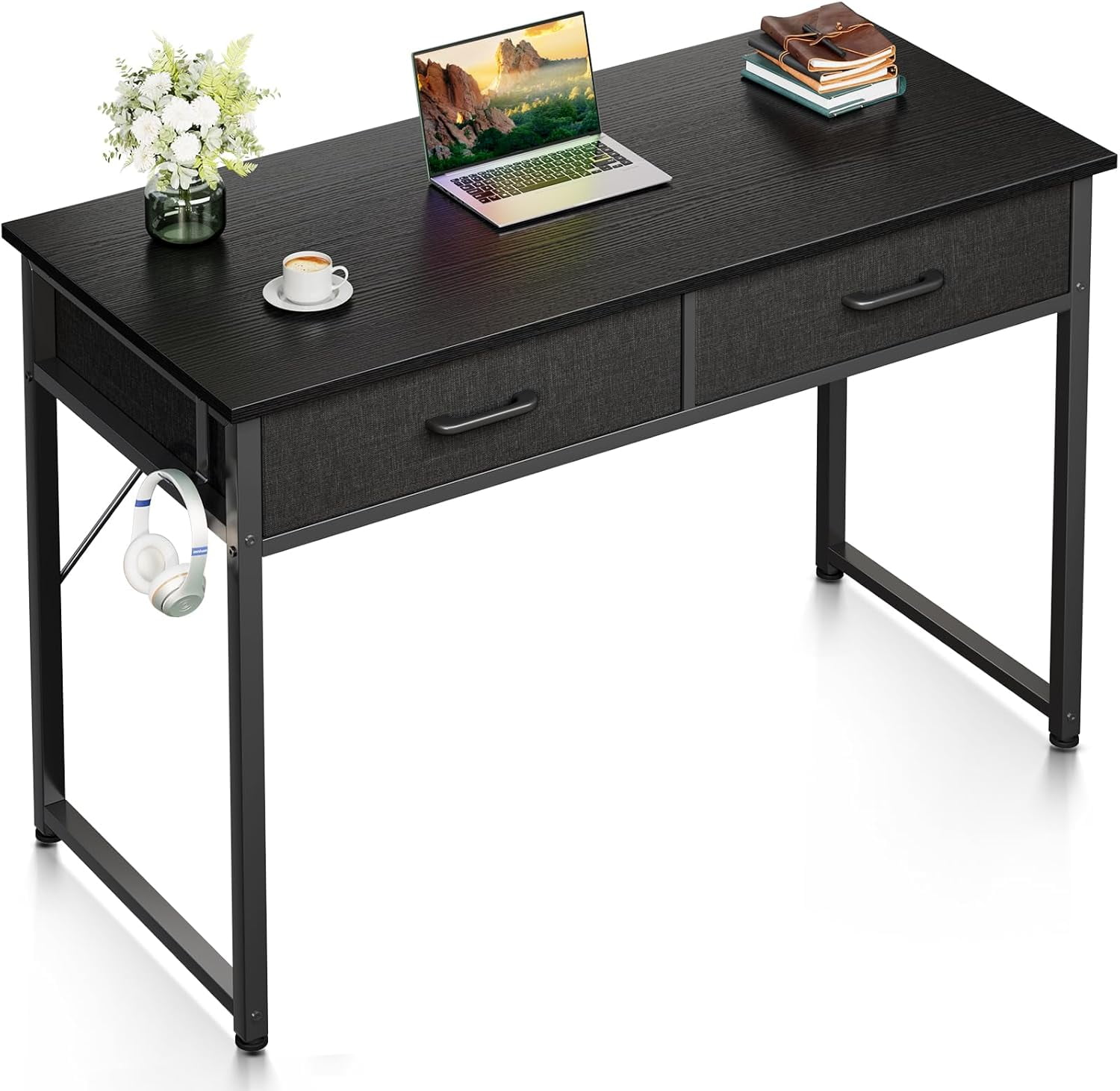 Casaottima Small Office Computer Desk with Drawers & Headphone Hook ...