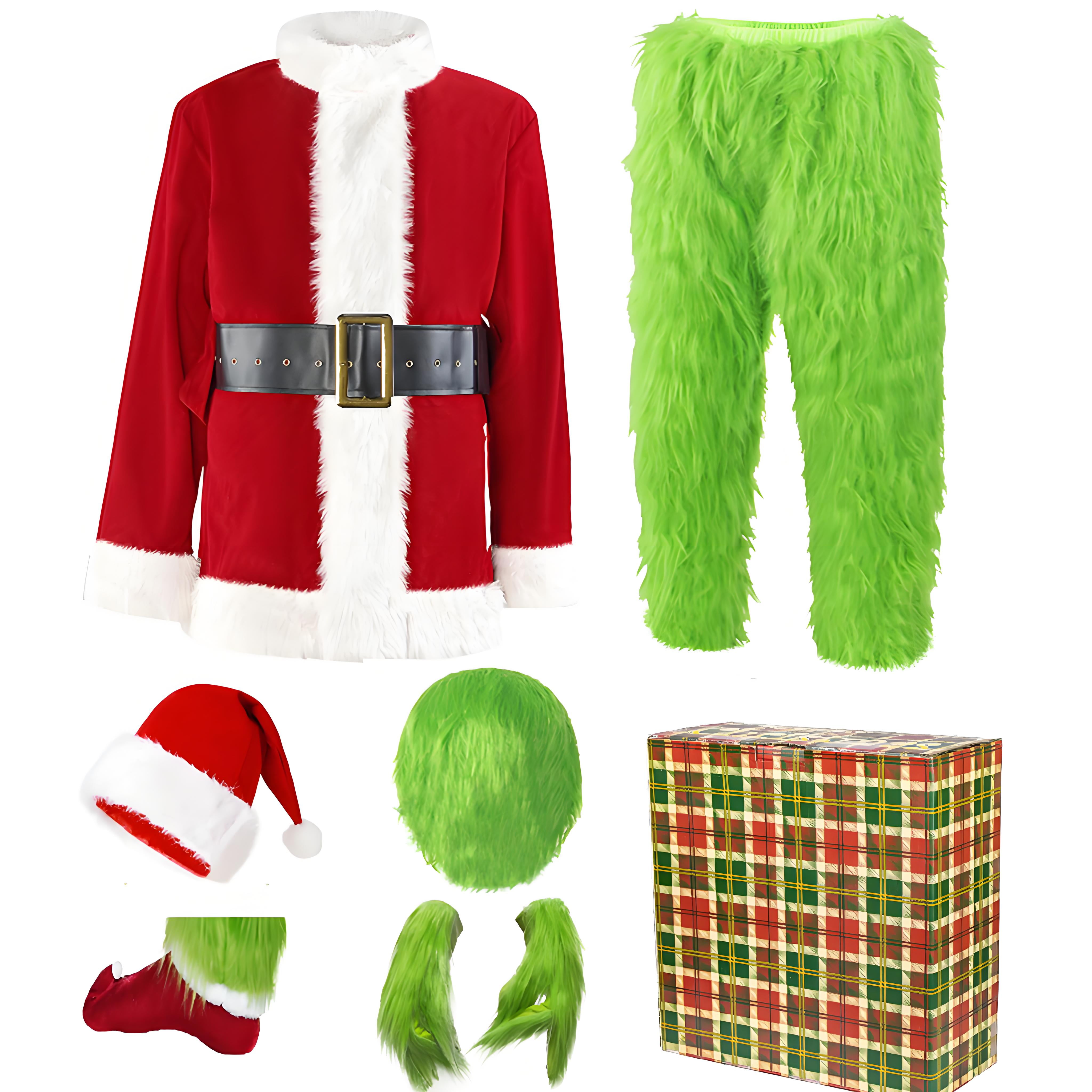 Casapre Christmas Costume Green Santa Suit 7pcs Unisex Adult's Cosplay ...