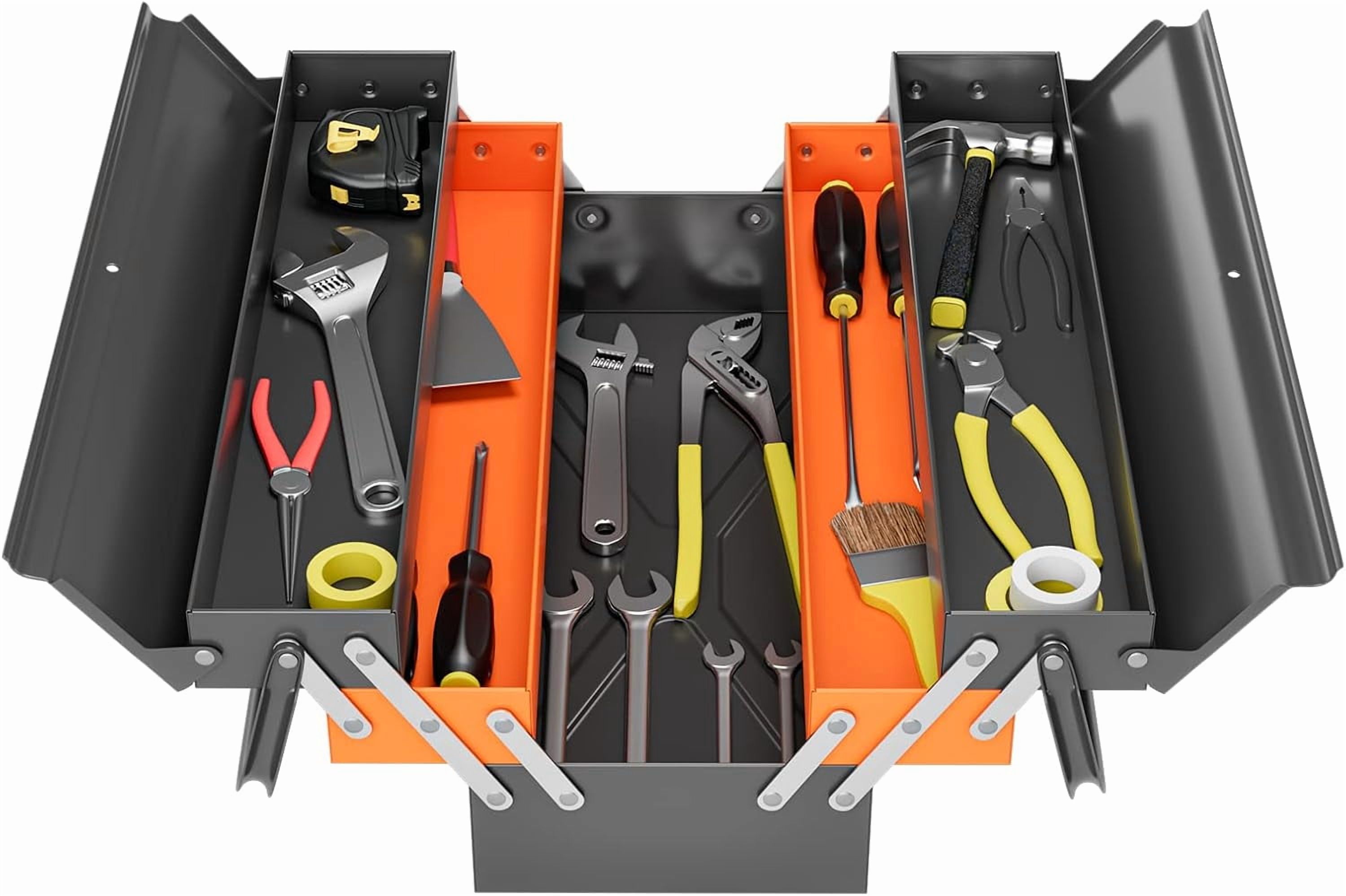 Casart 27” x 21” x 8.5” Metal Tool Box, Portable 5-Tray Steel Tool ...