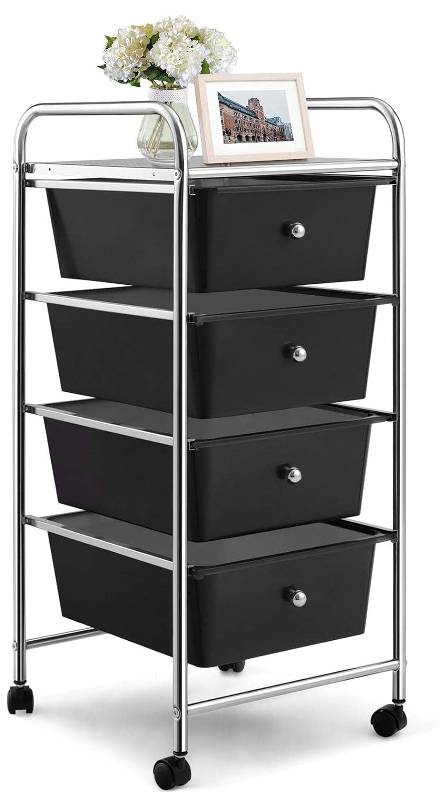 Casart 4-Drawers Storage Cart Bin W/Wheels and Stable Mental Frame for ...