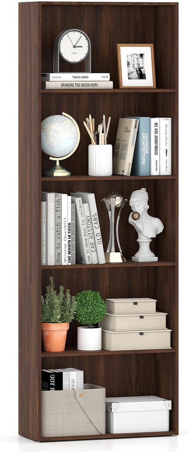 Casart 5-Tier Wood Bookcase, 67.5'' Tall Floor Standing Bookshelf w/5 ...