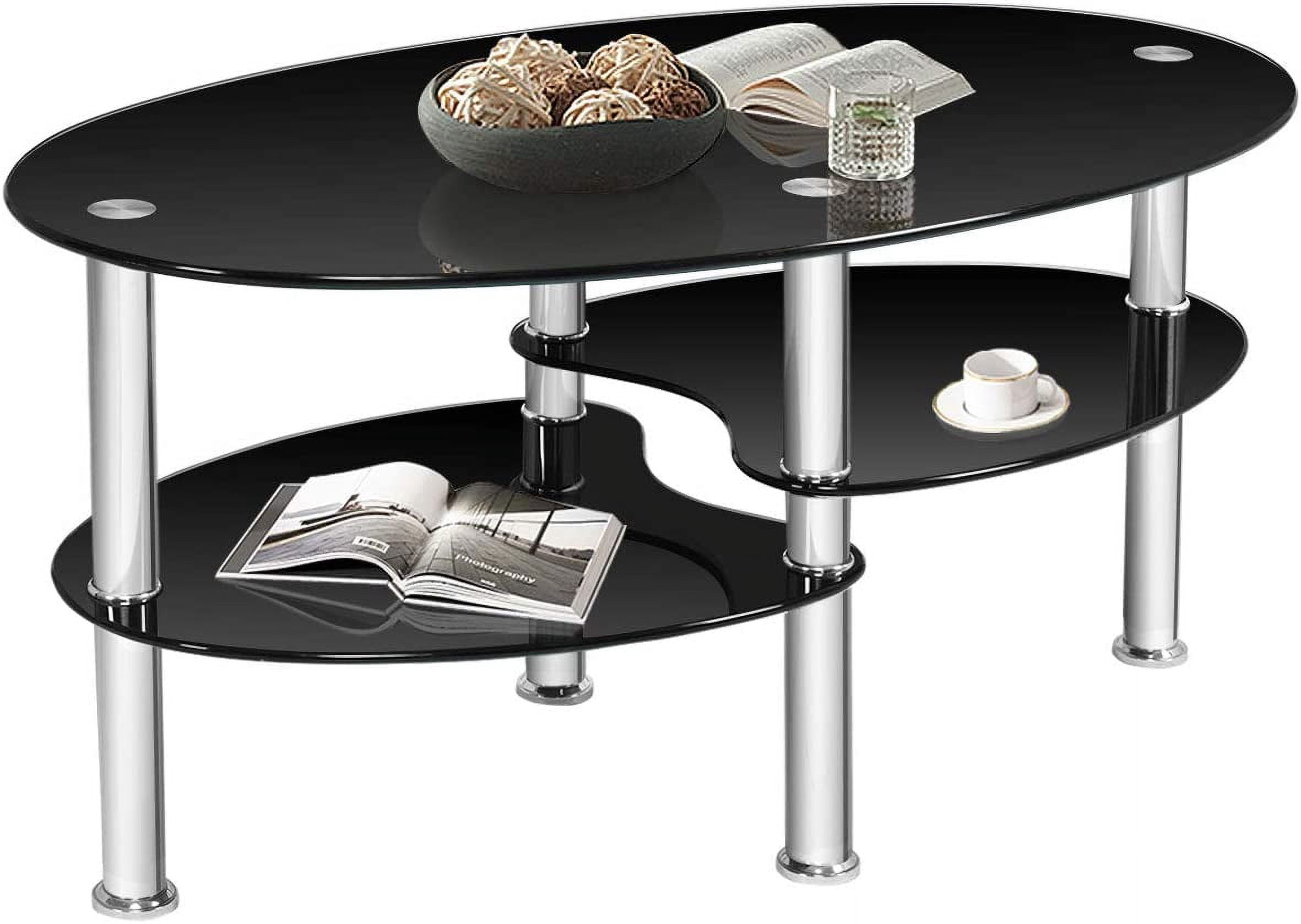 Casart Glass Coffee Table End Table 2 Tire for Home &Office with Sturdy ...