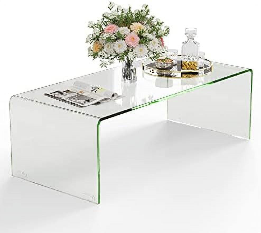 Casart Glass Coffee Table, U-Shape Tempered Glass Tea Table with Smooth ...