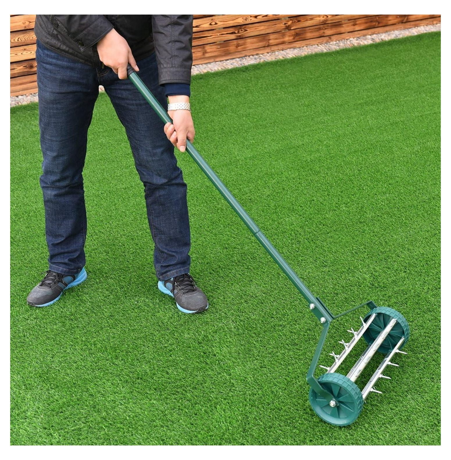 Casart Heavy Duty Rolling Lawn Aerator, 18-inch Spike Soil Aeration ...