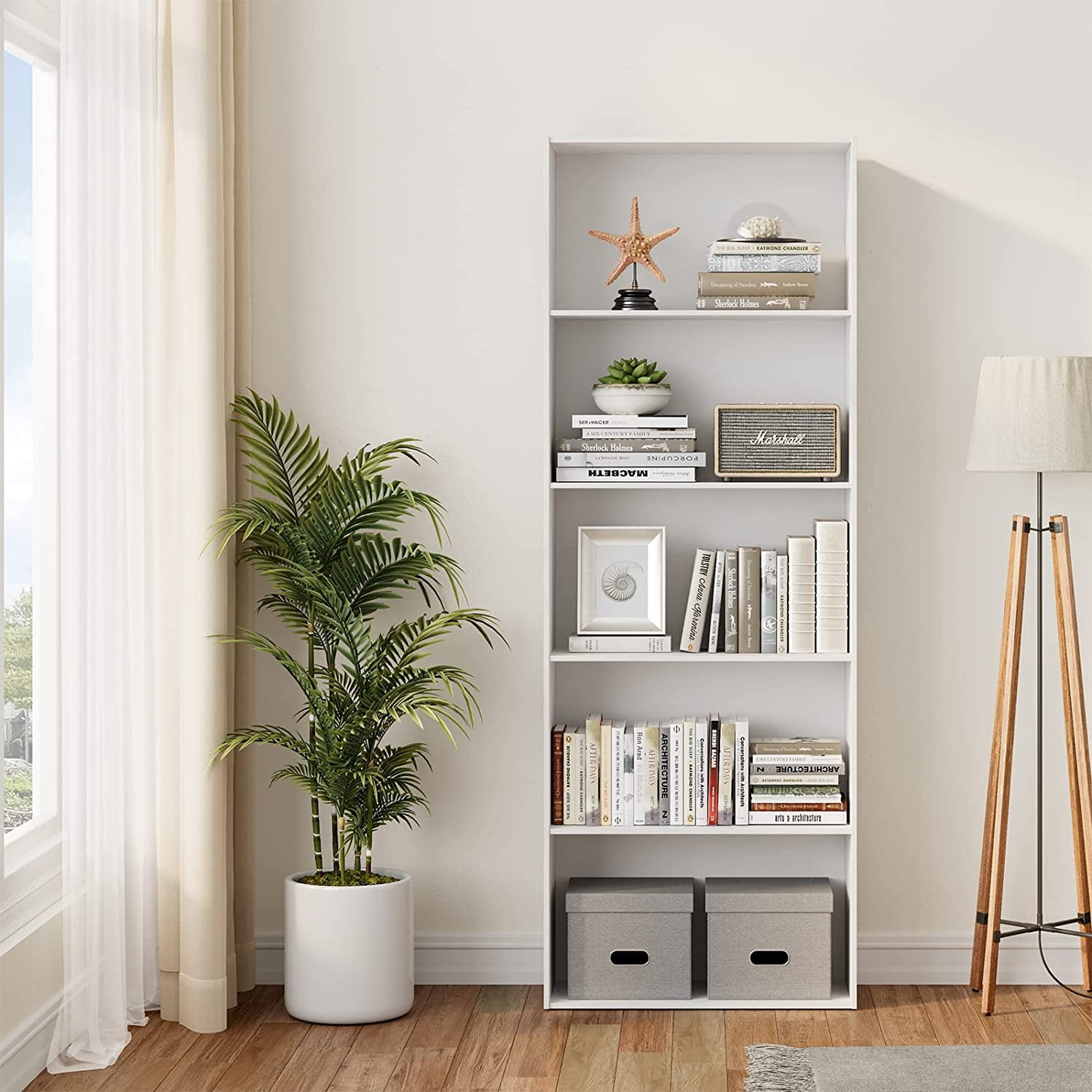 Casart Multi-Functional Wood Bookcase, 5-Shelf Storage Open Bookshelf ...