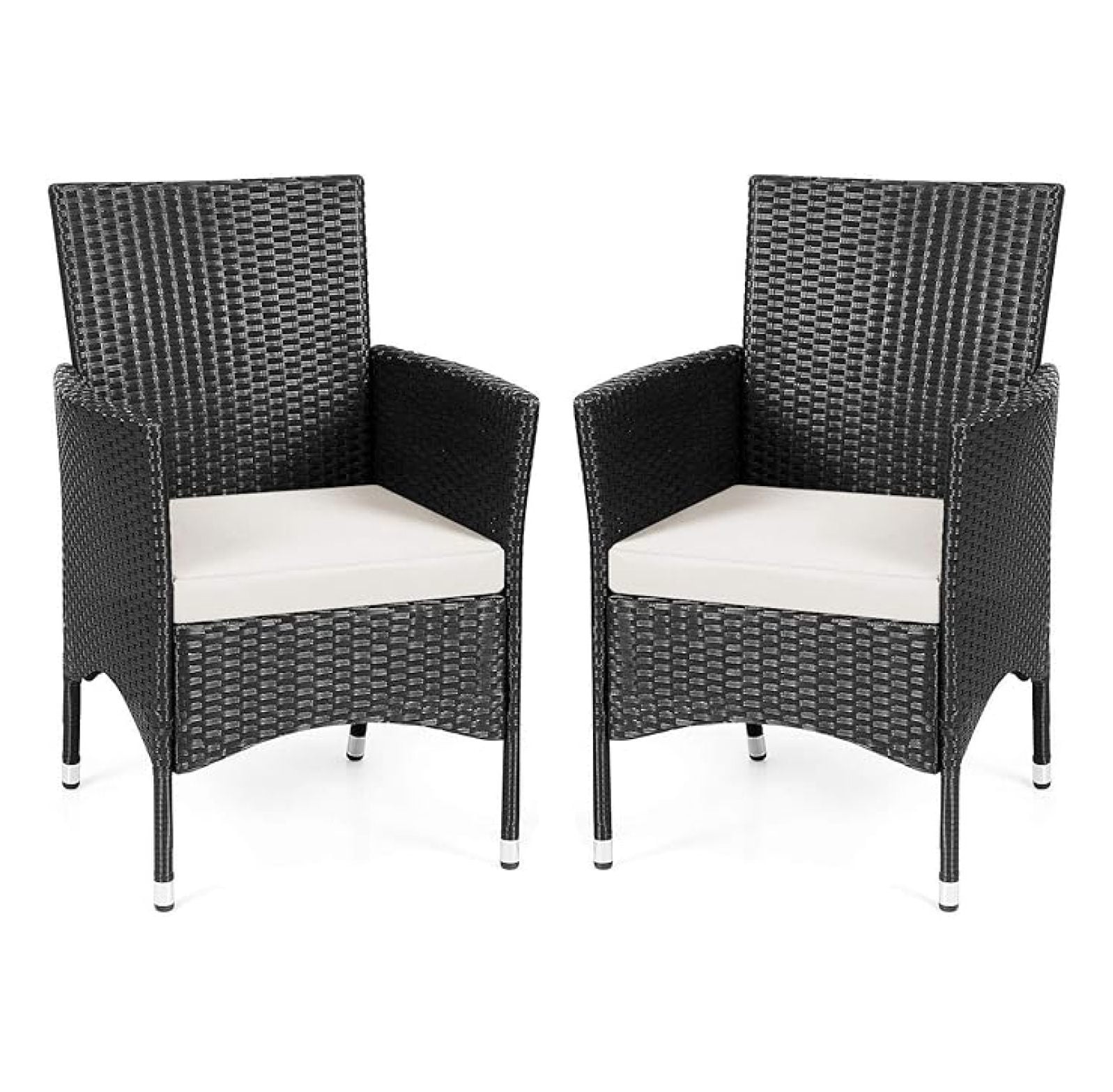Casart Set of 2 Rattan Cushioned Chairs, Outdoor Wicker Dining ...