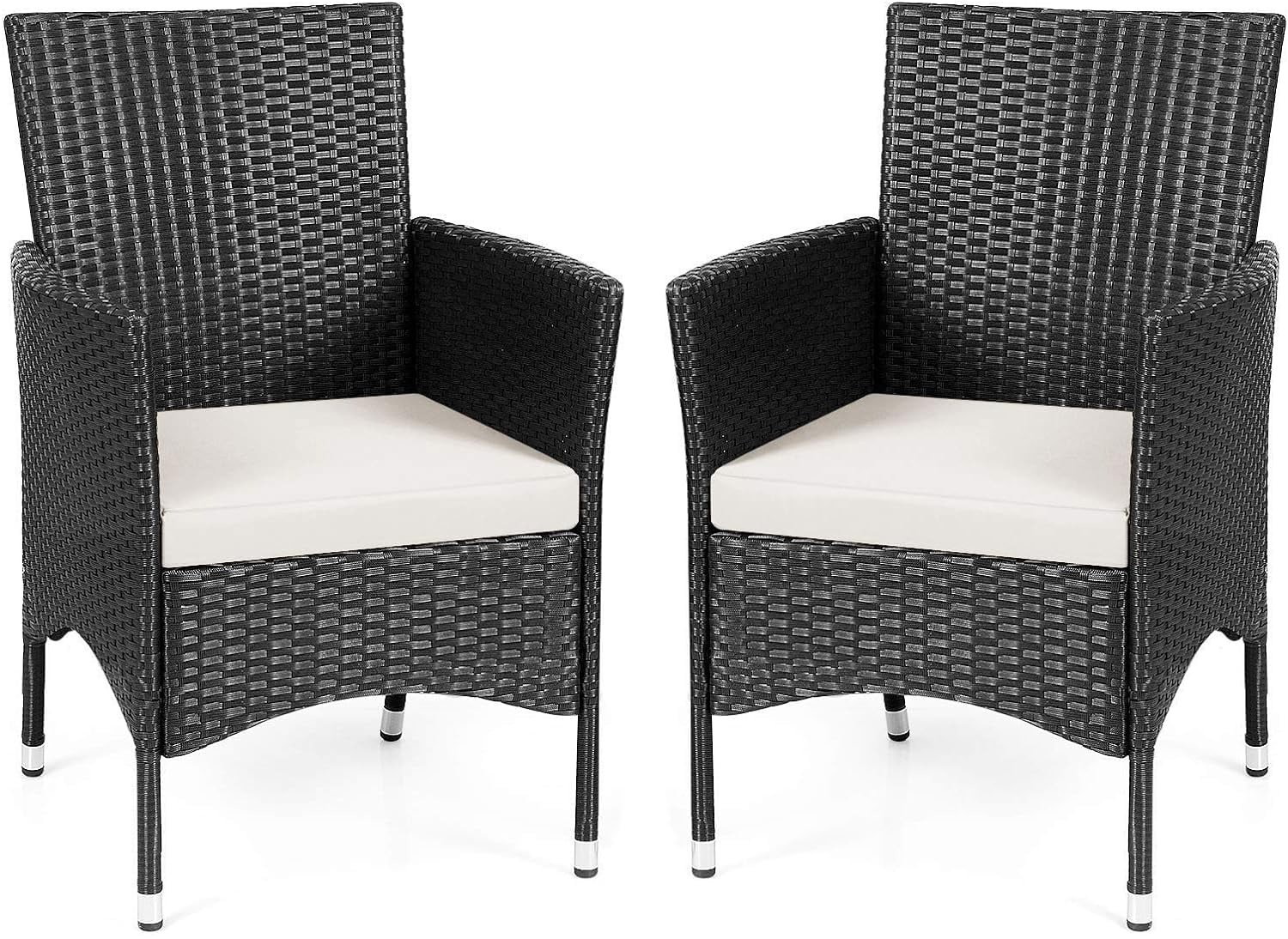 Casart Set of 2 Rattan Cushioned Chairs, Outdoor Wicker Dining ...