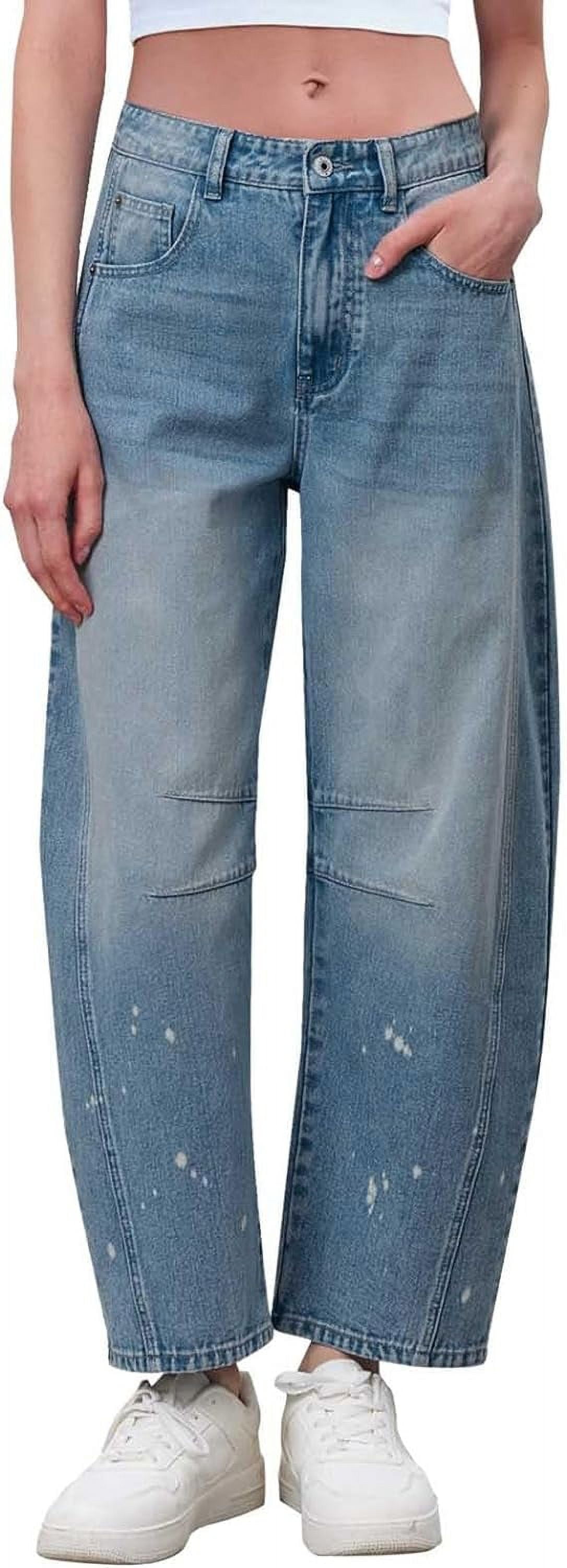 Casaul Jeans for Women Retro Mid Rise Barrel Jeans Y2K Loose Baggy ...