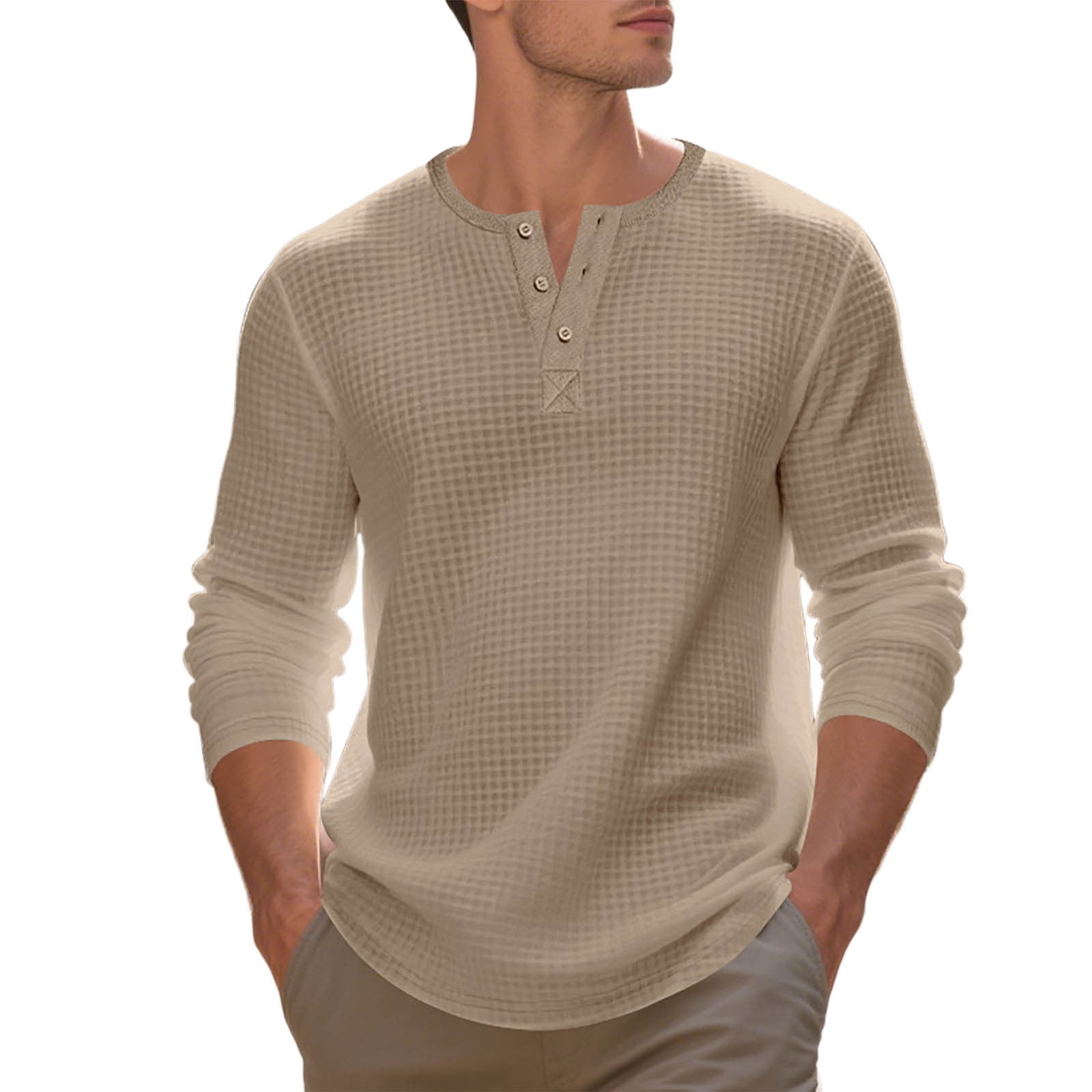 Casaul Pullover for Men Jacquard Check Pattern Button Up Long Sleeve ...