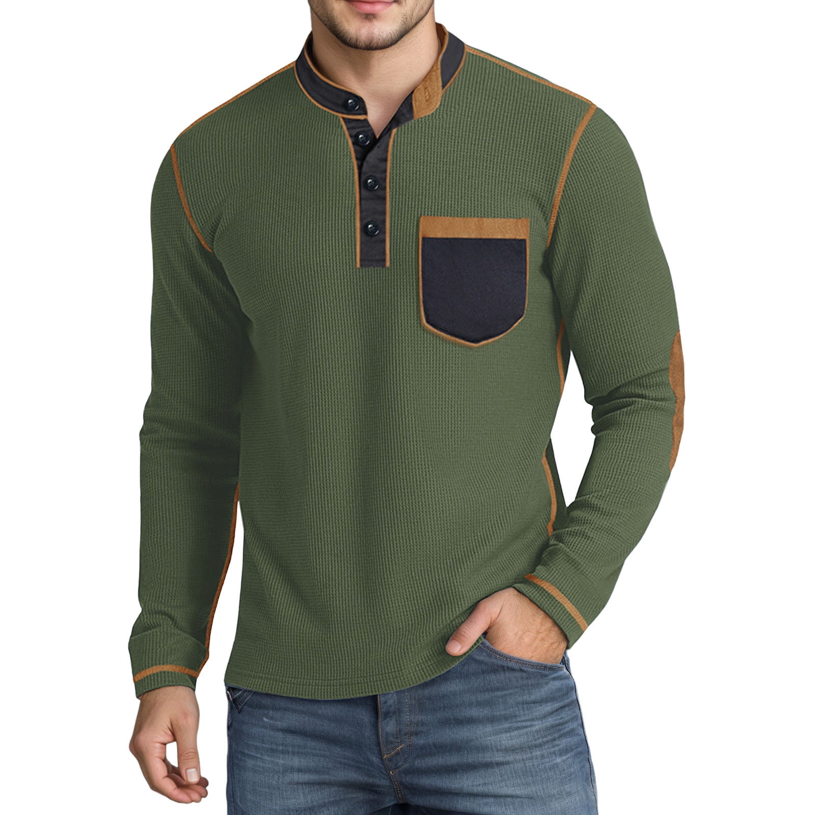 Casaul Pullover for Men Long Sleeve Neck Thermal Knit Soft Textured ...