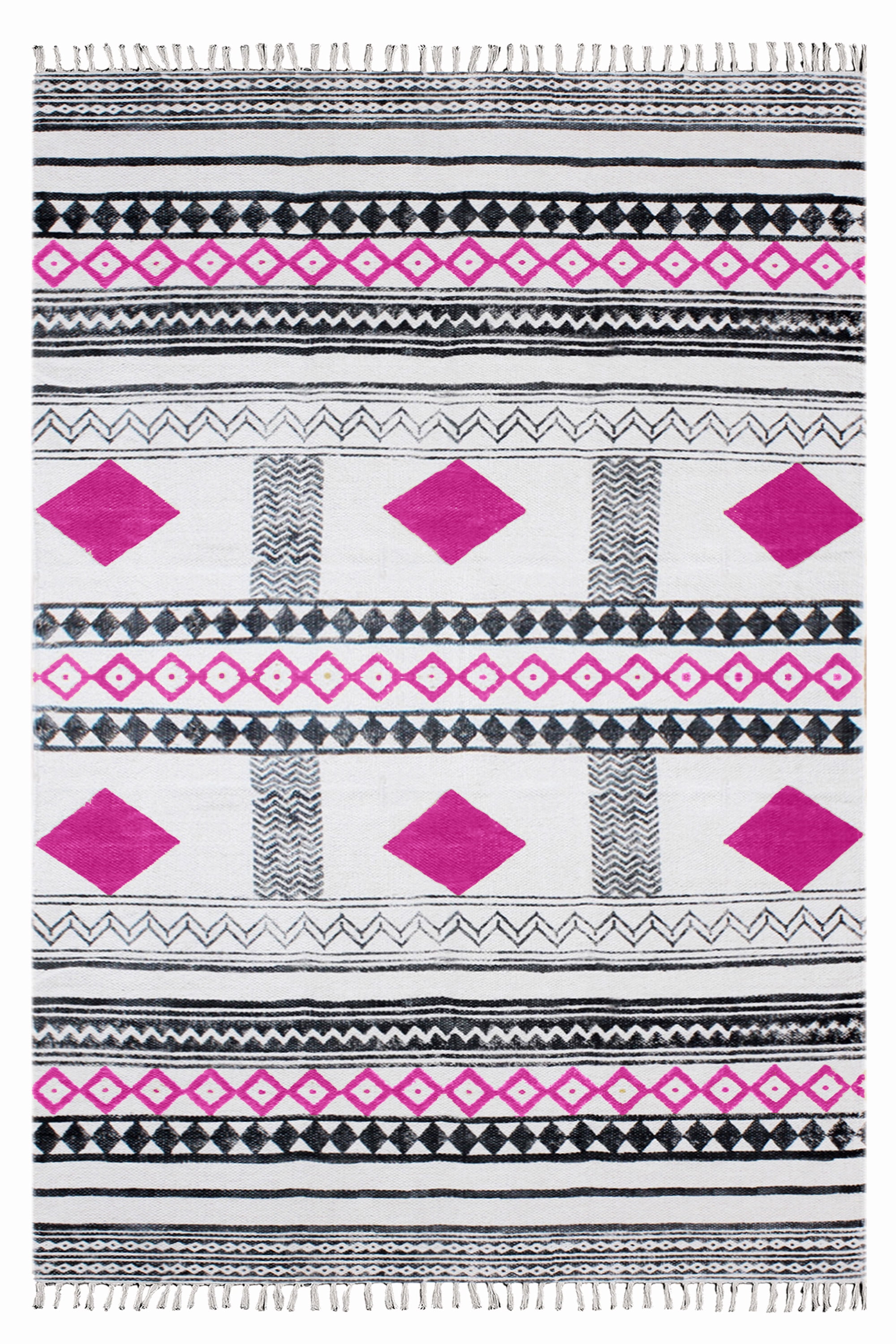 Casavani - 12'x15' Handwoven Cotton Block Printed Rugs Moroccan Pink ...