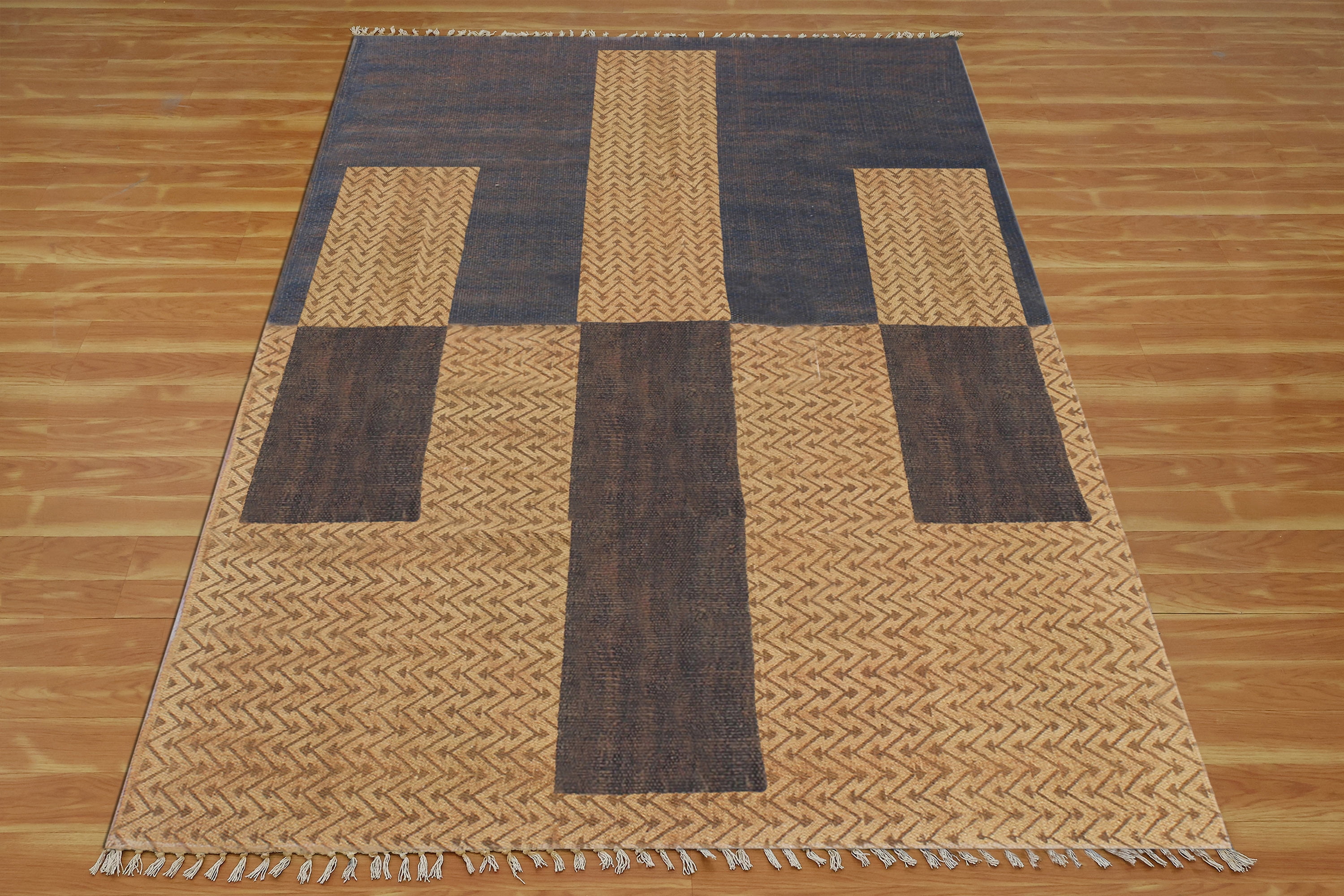 Casavani - 3'x10' Handblock Printed Blue Cotton Dhurrie Geometric ...