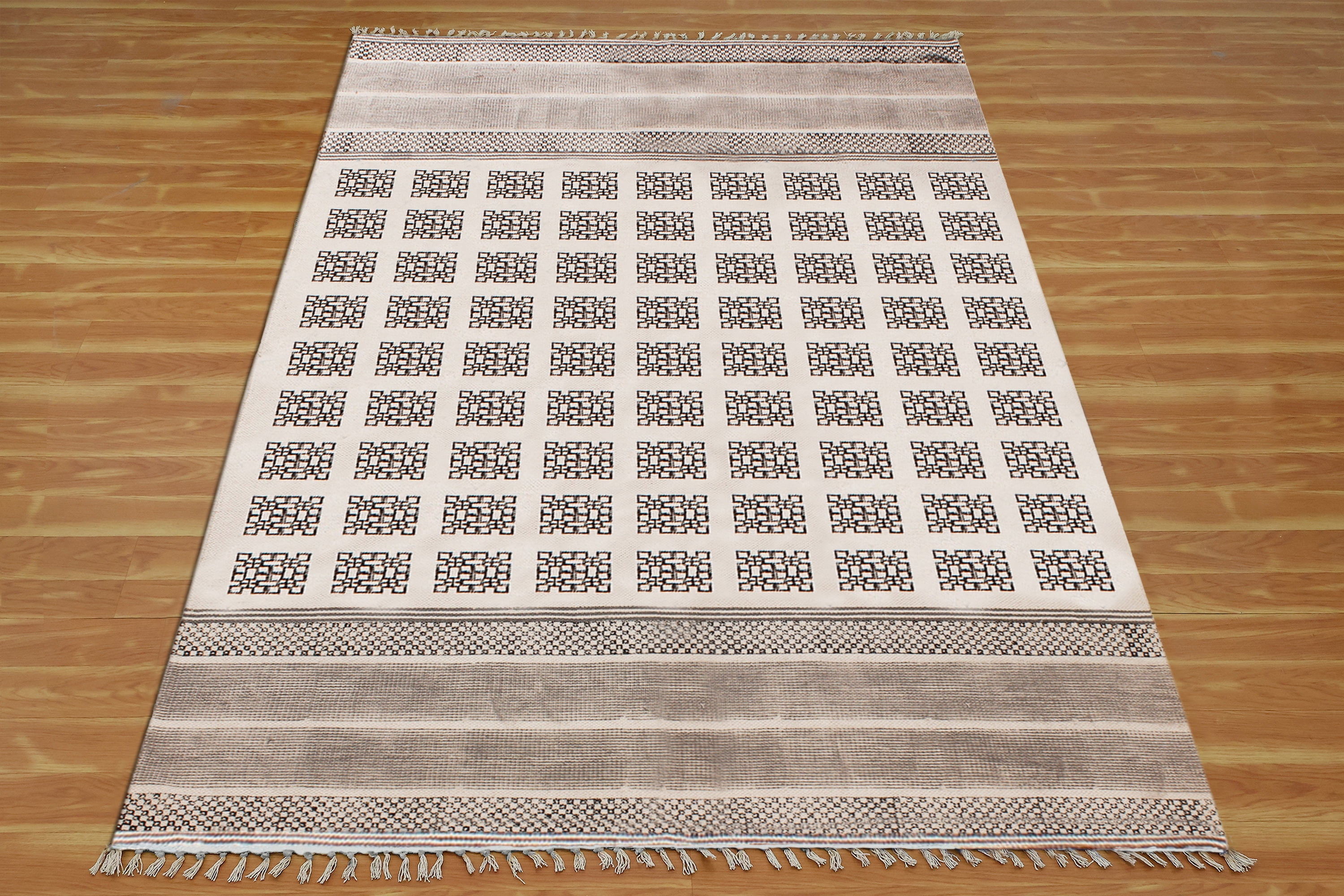 Casavani - 3'x20' Handwoven Cotton Block Printed Rugs Beige Cotton Area ...