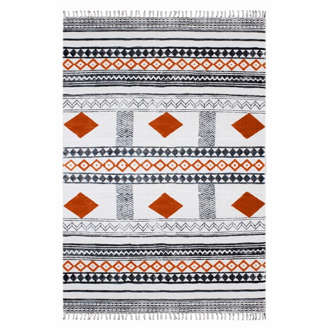 Casavani - 5'x10' Orange Block Printed Cotton Runner Area Rugs for ...