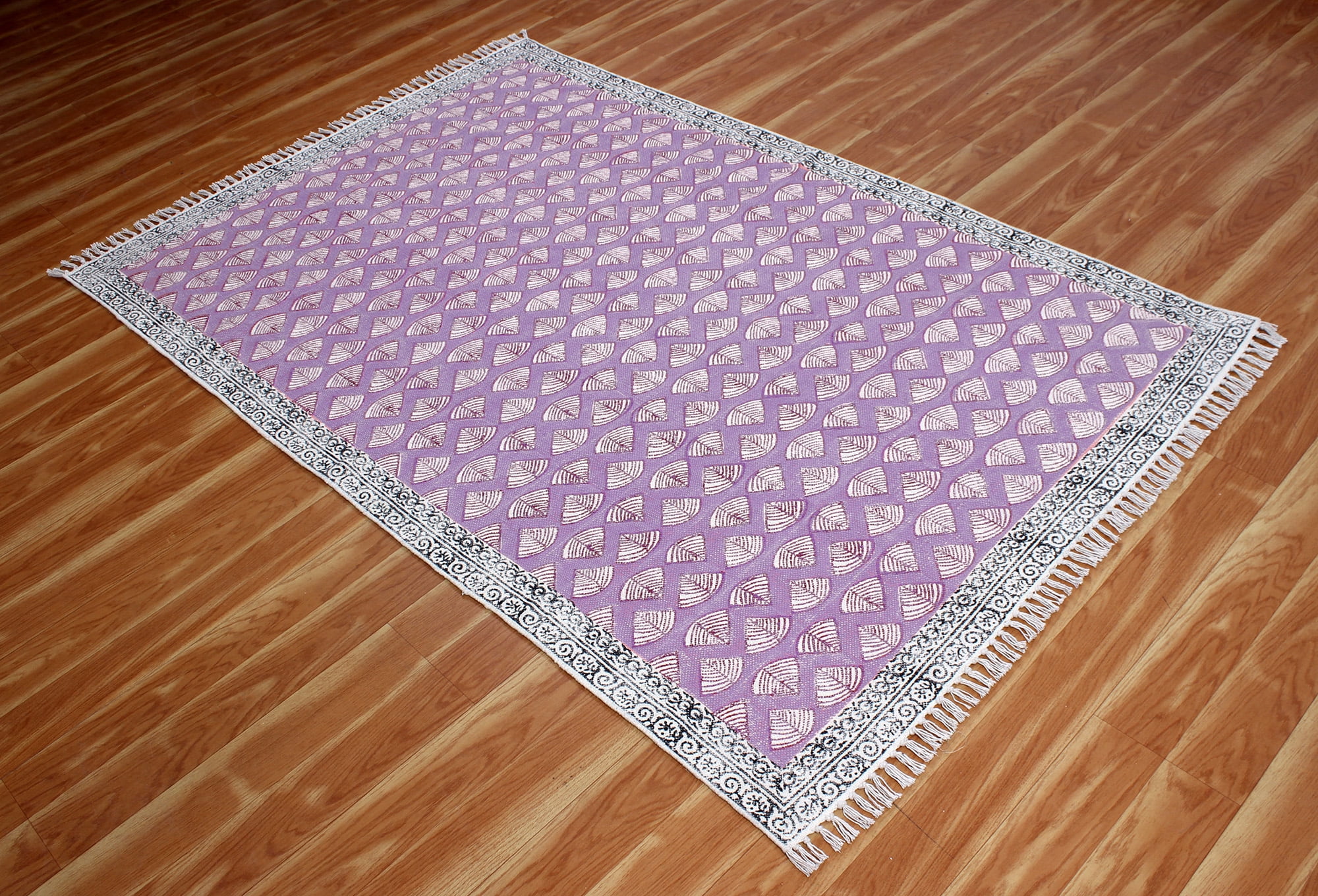 Casavani - 8'x11' Handwoven Cotton Block Printed Rugs Purple Cotton ...