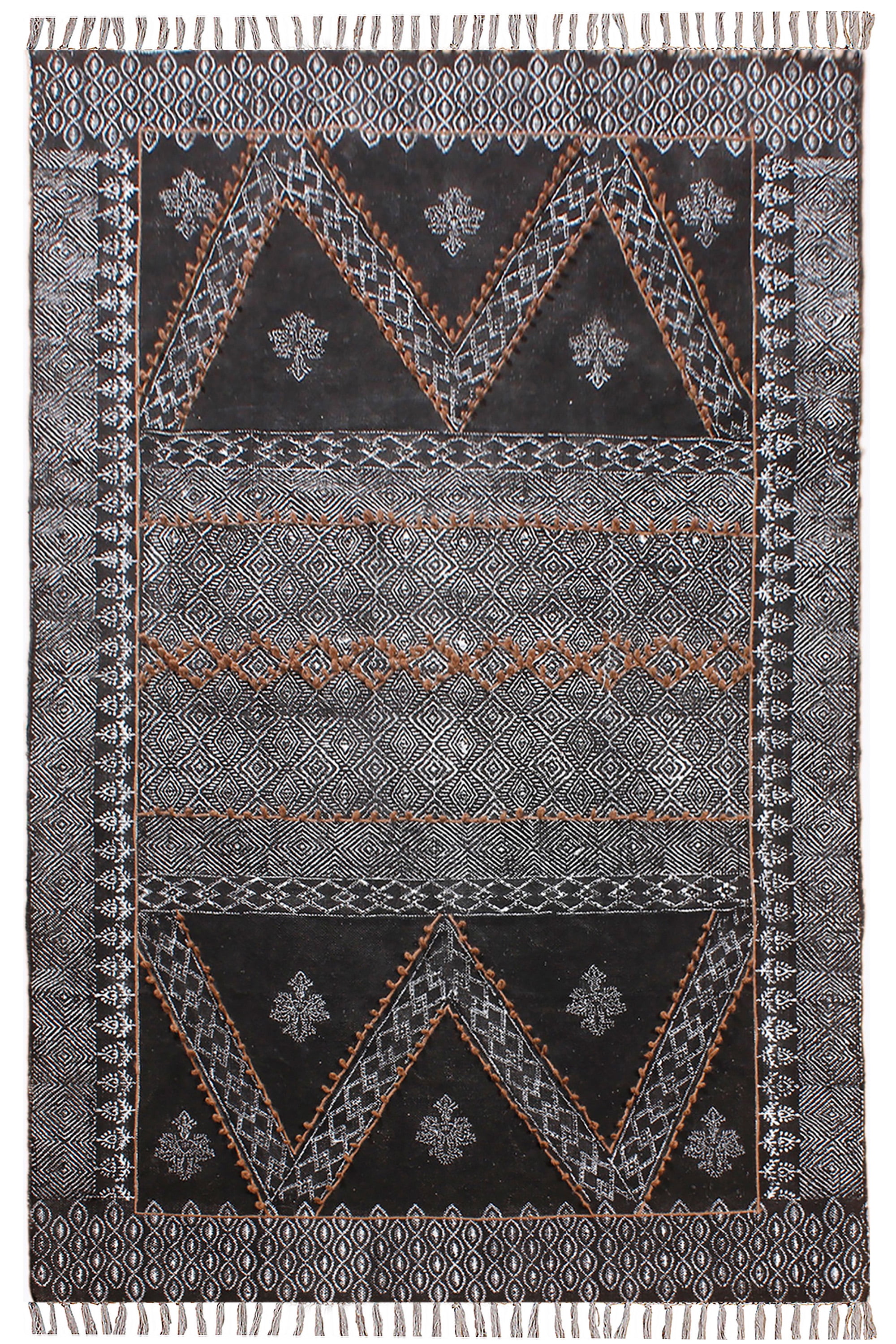 Casavani Black Multi Area Rug Indian Handmade Bedroom Carpets Yoga Mat ...