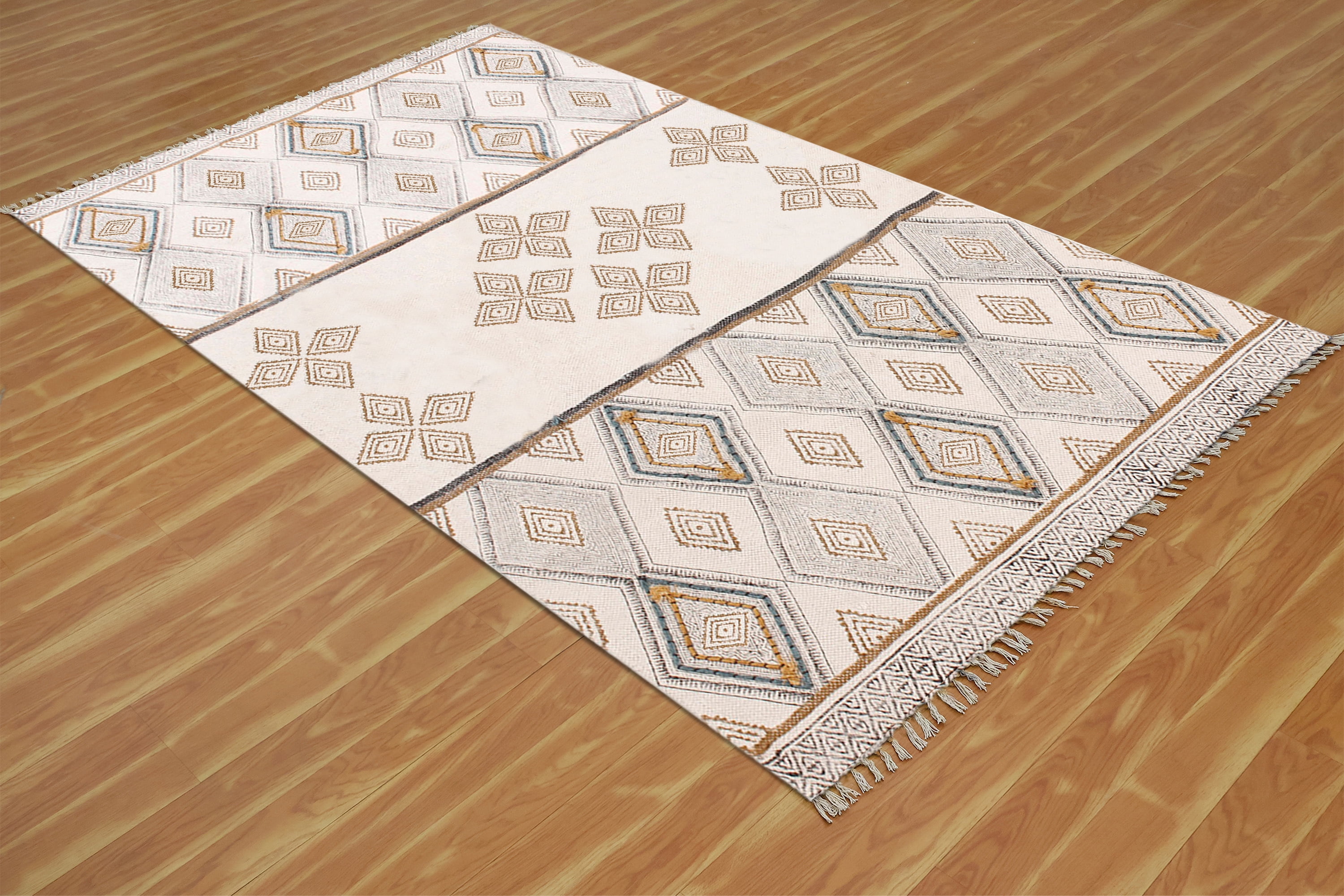 Casavani Block Printed Grey Cotton Dhurrie Kitchen & Study Room Carpets ...