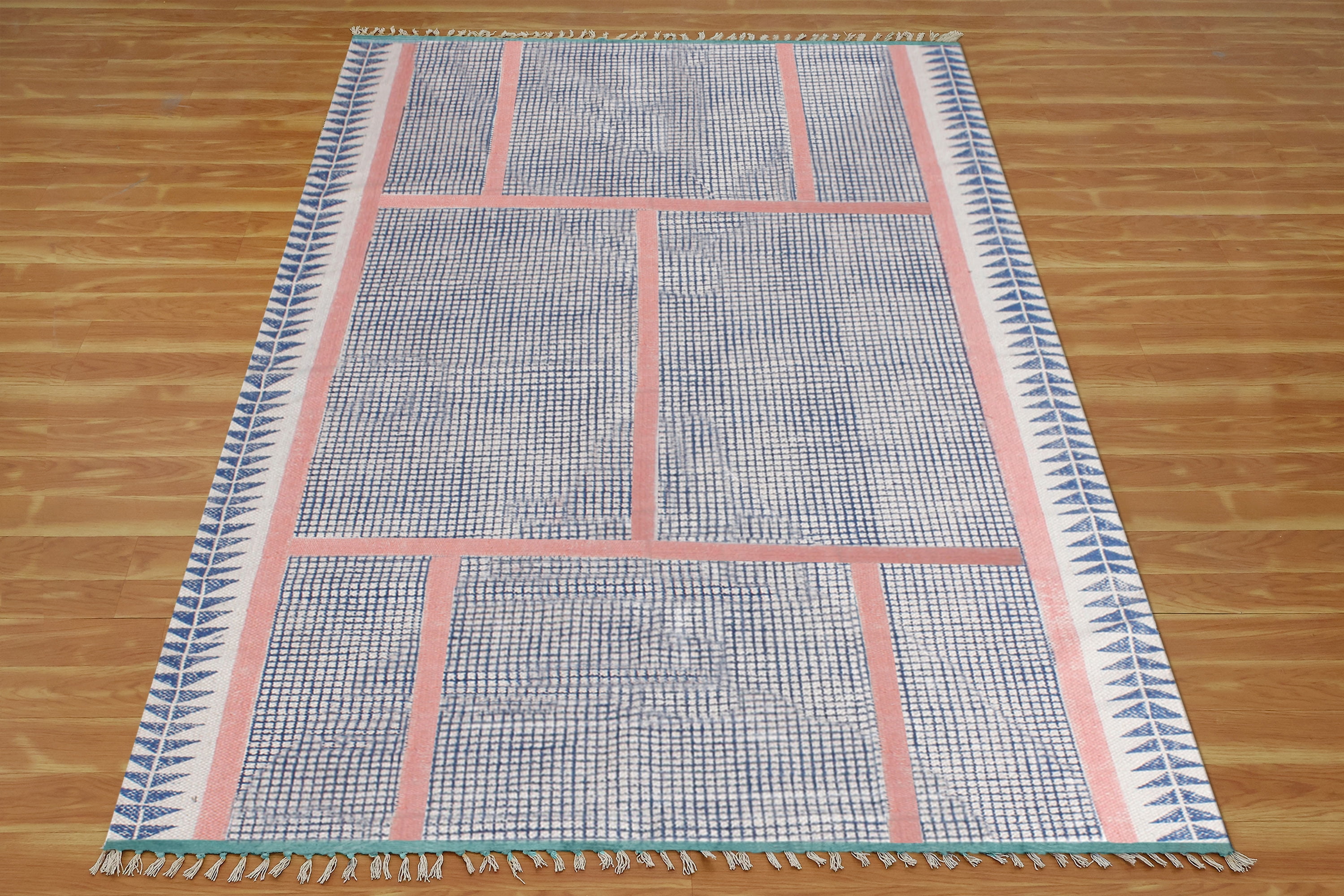 Casavani Cotton Hand Block Printed Blue Dhurrie Square Dining Room ...
