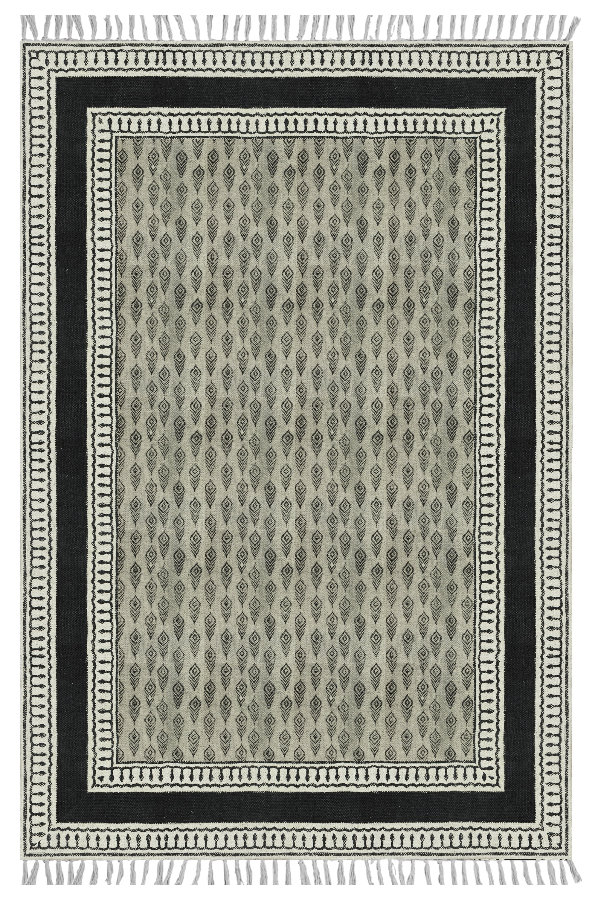 Casavani Cotton Handblock Printed Black Rug Area Rug for Living Dining ...