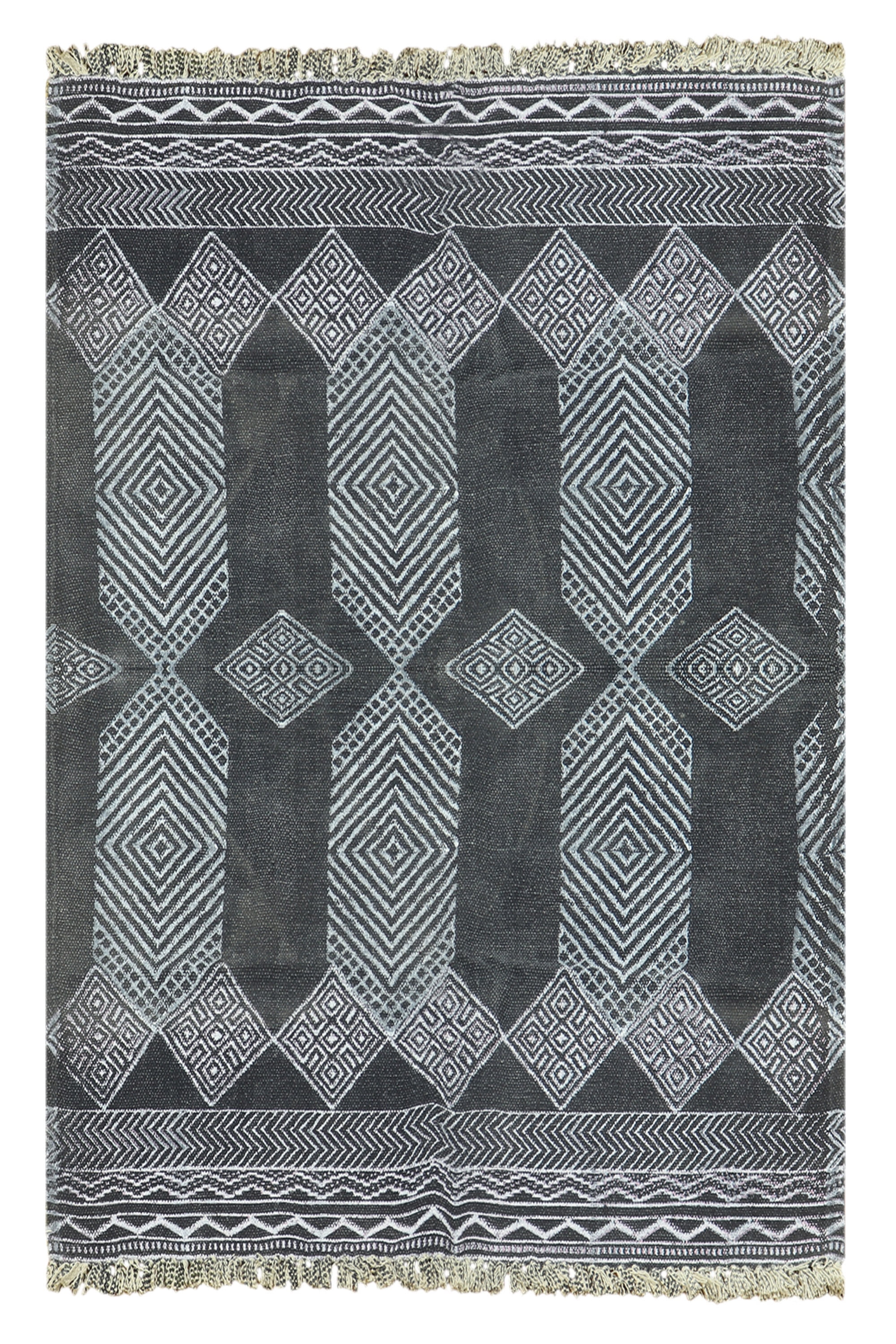 Casavani Cotton Handblock Printed Dhurrie Black Hallway Stair Runner ...