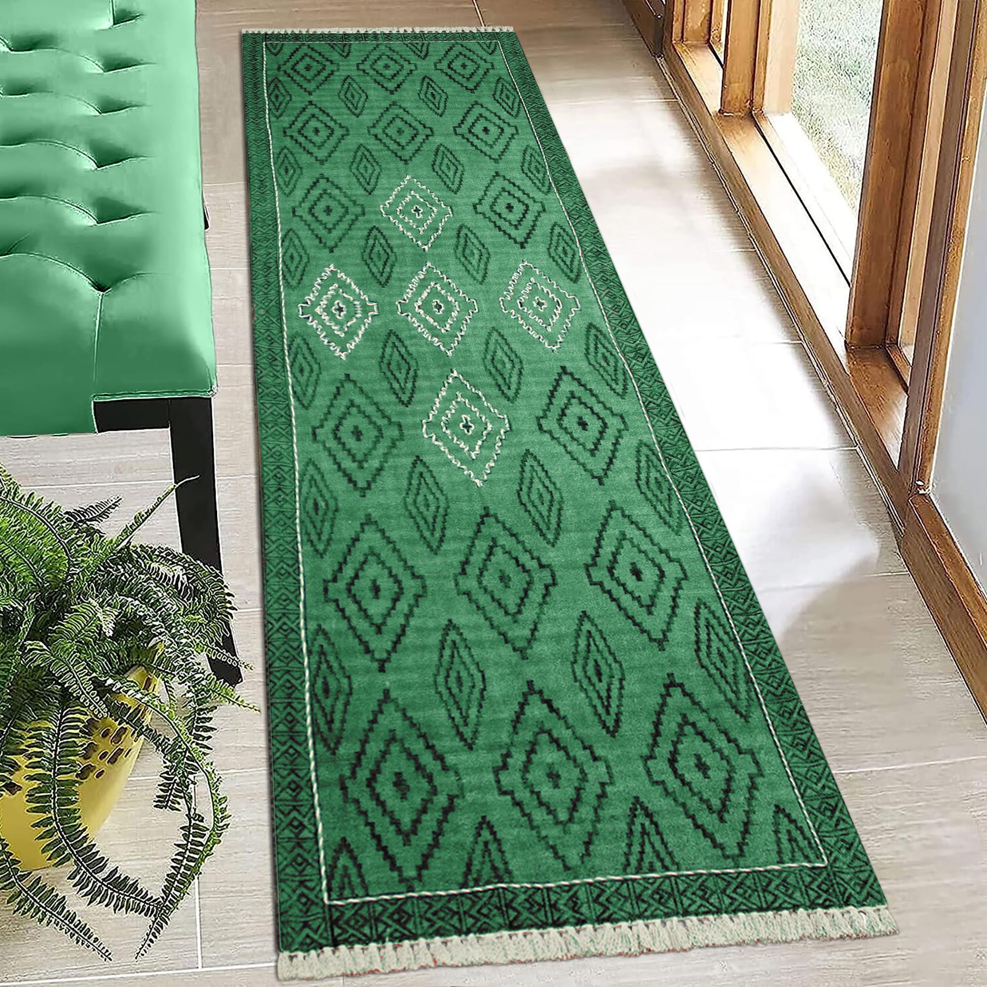 Casavani Cotton Handblock Printed Dhurrie Green Living Room Floor ...