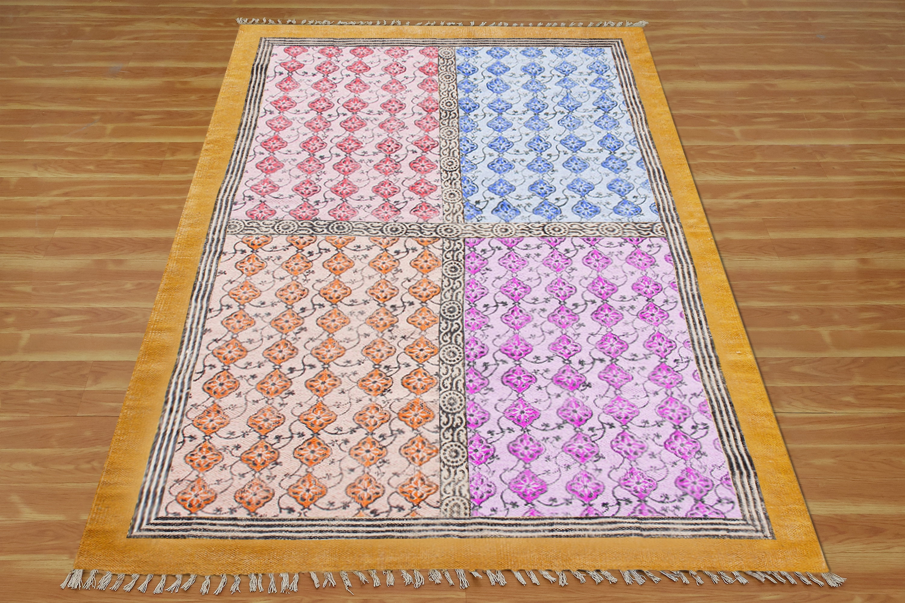 Casavani Cotton Handblock Printed Rug Yellow Square Area Rug for Living ...