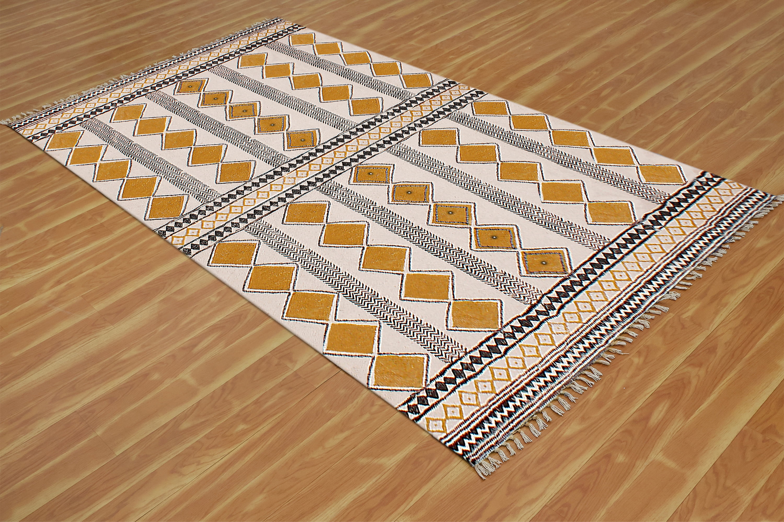 Casavani Cotton Handblock Printed Rug Yellow Square Area Rug for Living ...