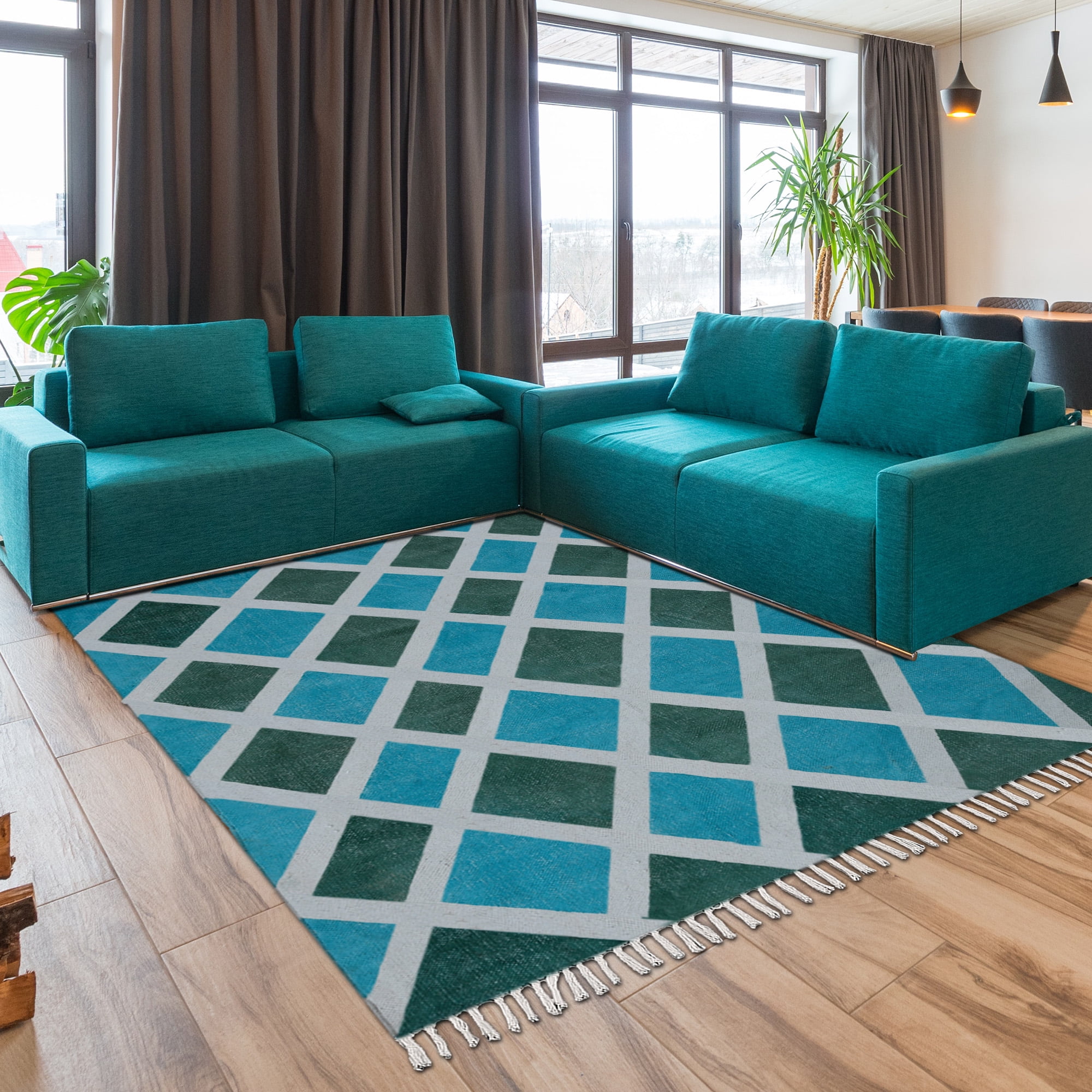 Casavani Garden Area Carpet Moroccan Style Rug,Blue 9x9 feet - Walmart.com