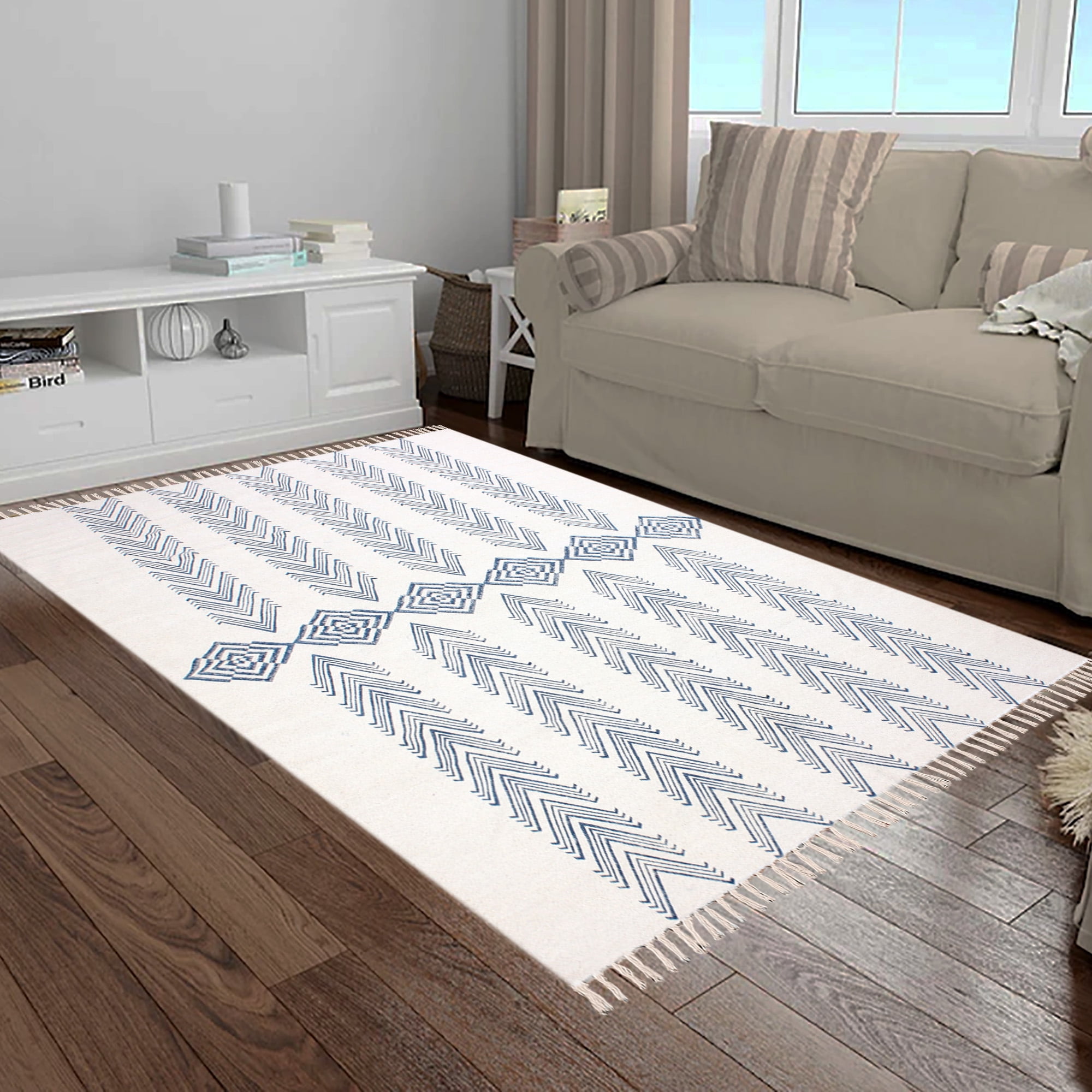 Casavani Geometric Flat Weave Bedroom Carpet,Blue 10x10 feet - Walmart.com