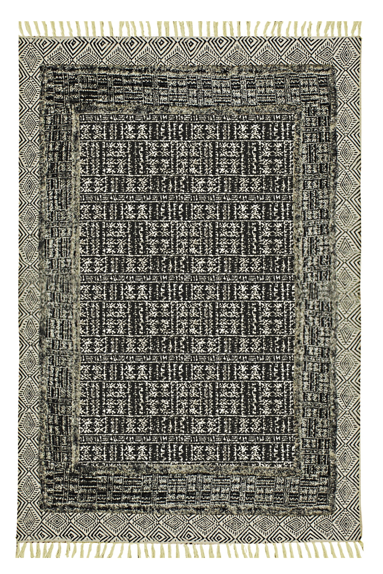 Casavani Gray Block Printed Runner Area Rugs for Hallway and Stair Hand ...