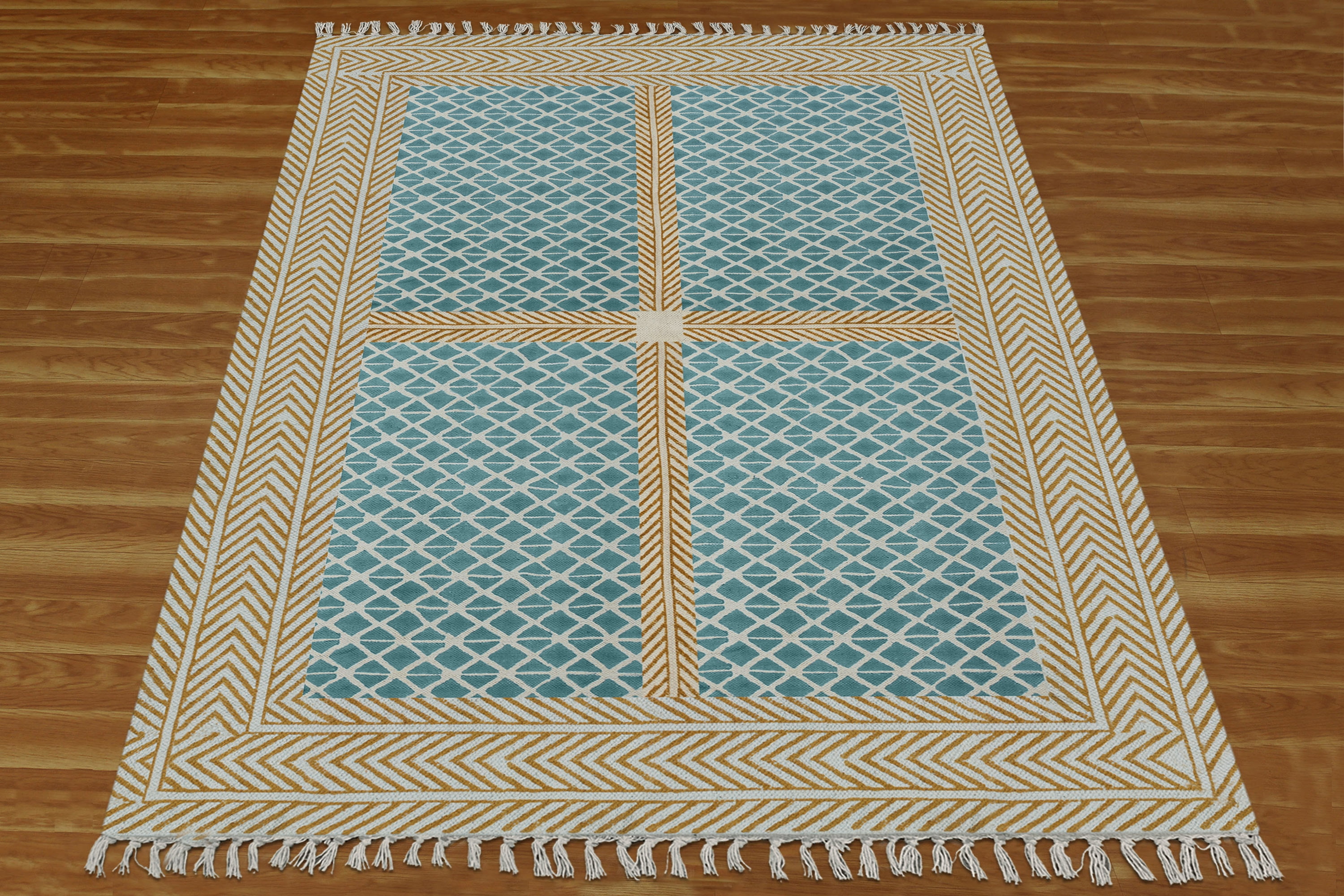 Casavani Hand Block Printed Blue Cotton Dhurrie Hallway & Stair Runner ...