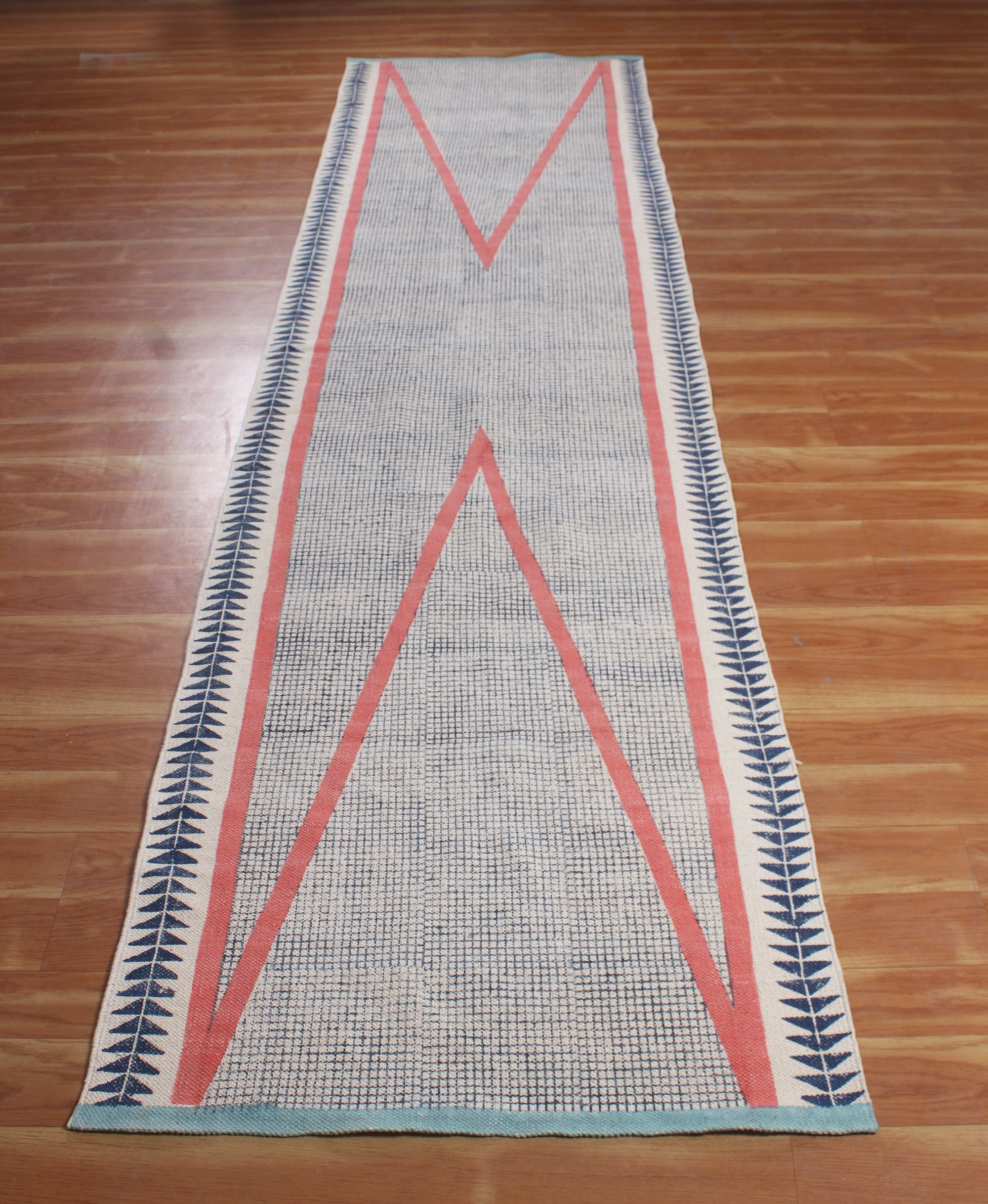 Casavani Hand Block Printed Blue Cotton Runner Dhurrie Handwoven ...