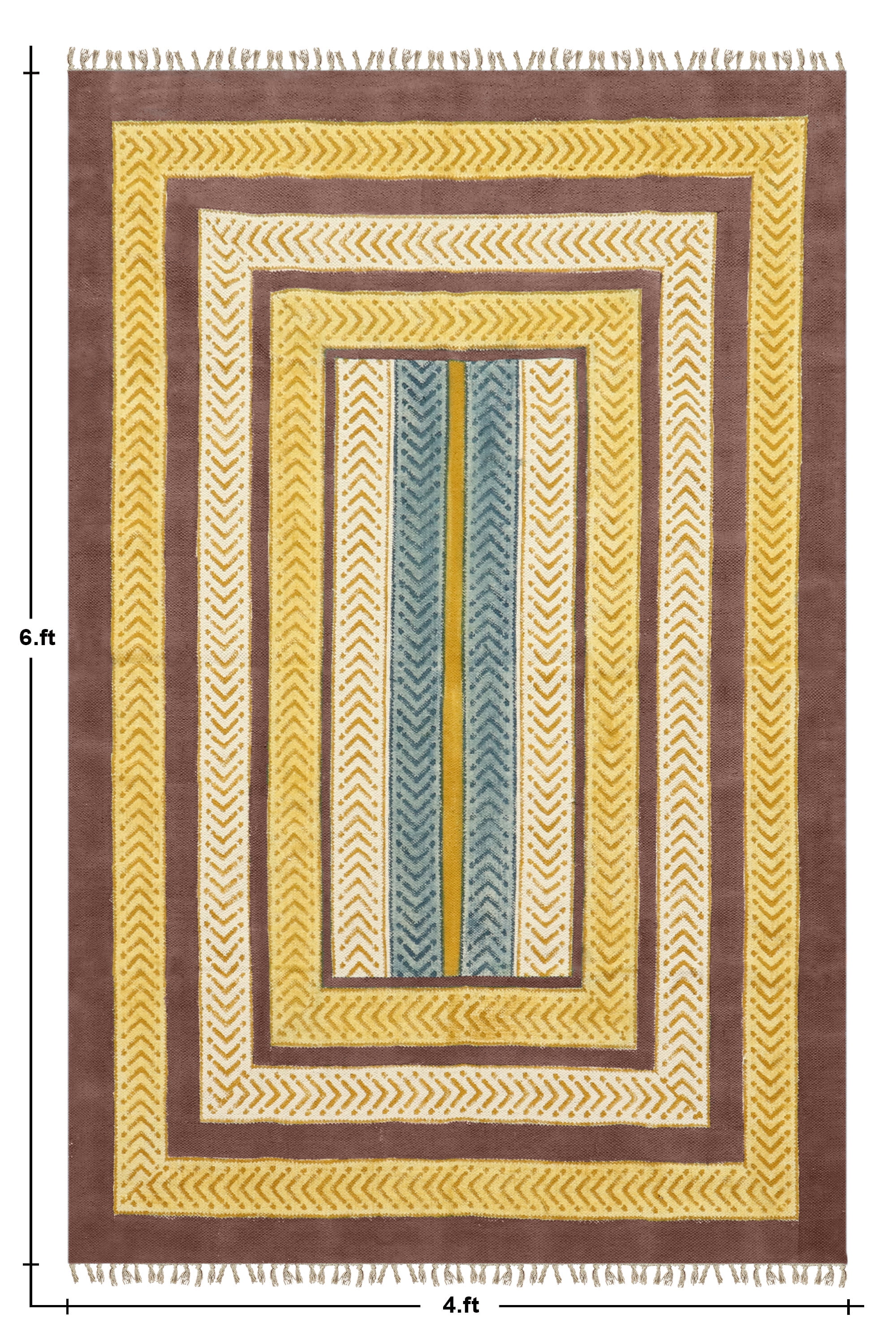 Casavani Hand Block Printed Brown Cotton Square Dining Room Carpet ...