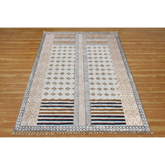 Casavani Hand Block Printed Cotton Brown Area Rugs 10'x18' Area Rugs ...