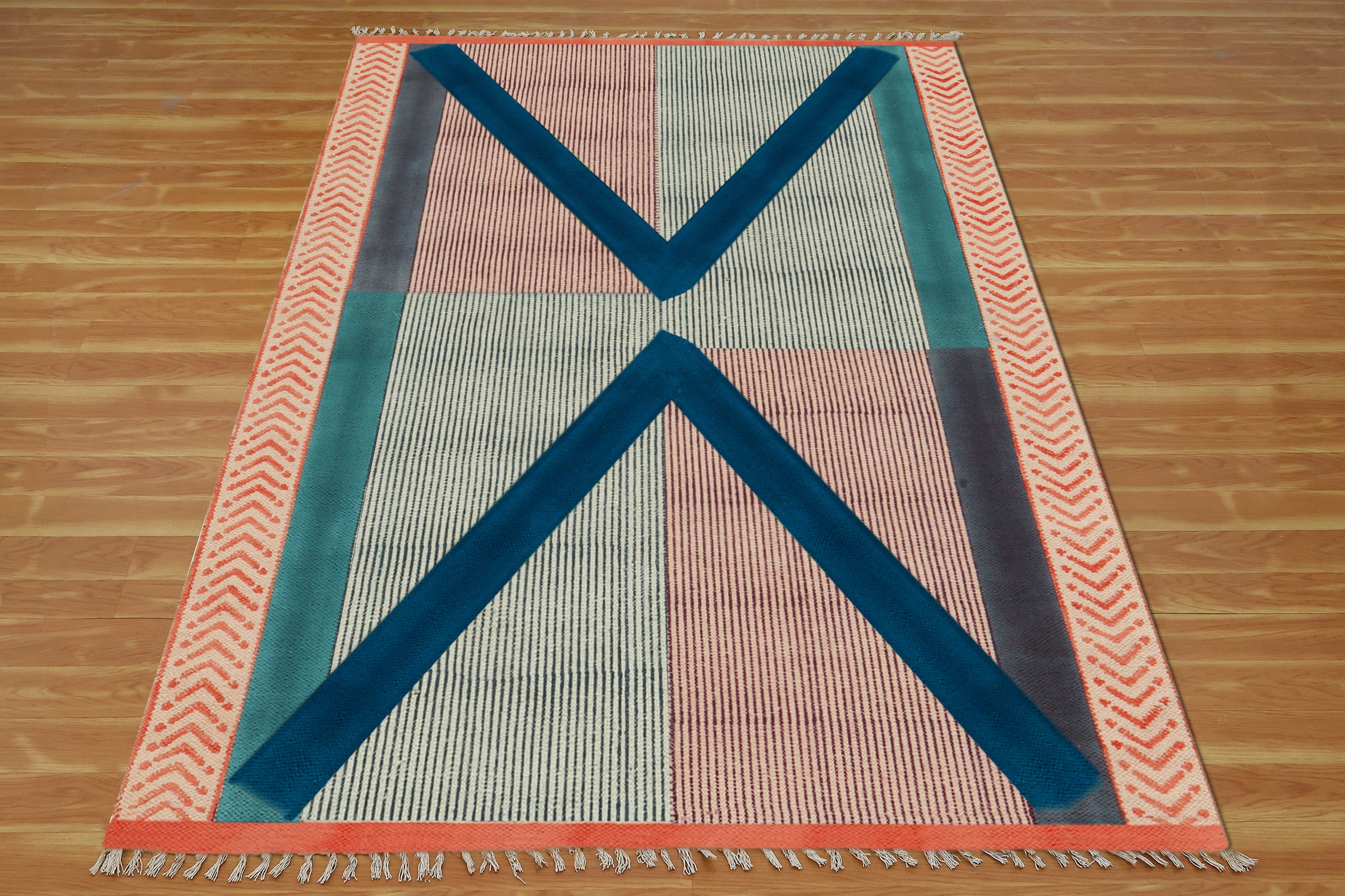 Casavani Hand Block Printed Cotton Dhurrie Blue Hallway Stair Runner ...