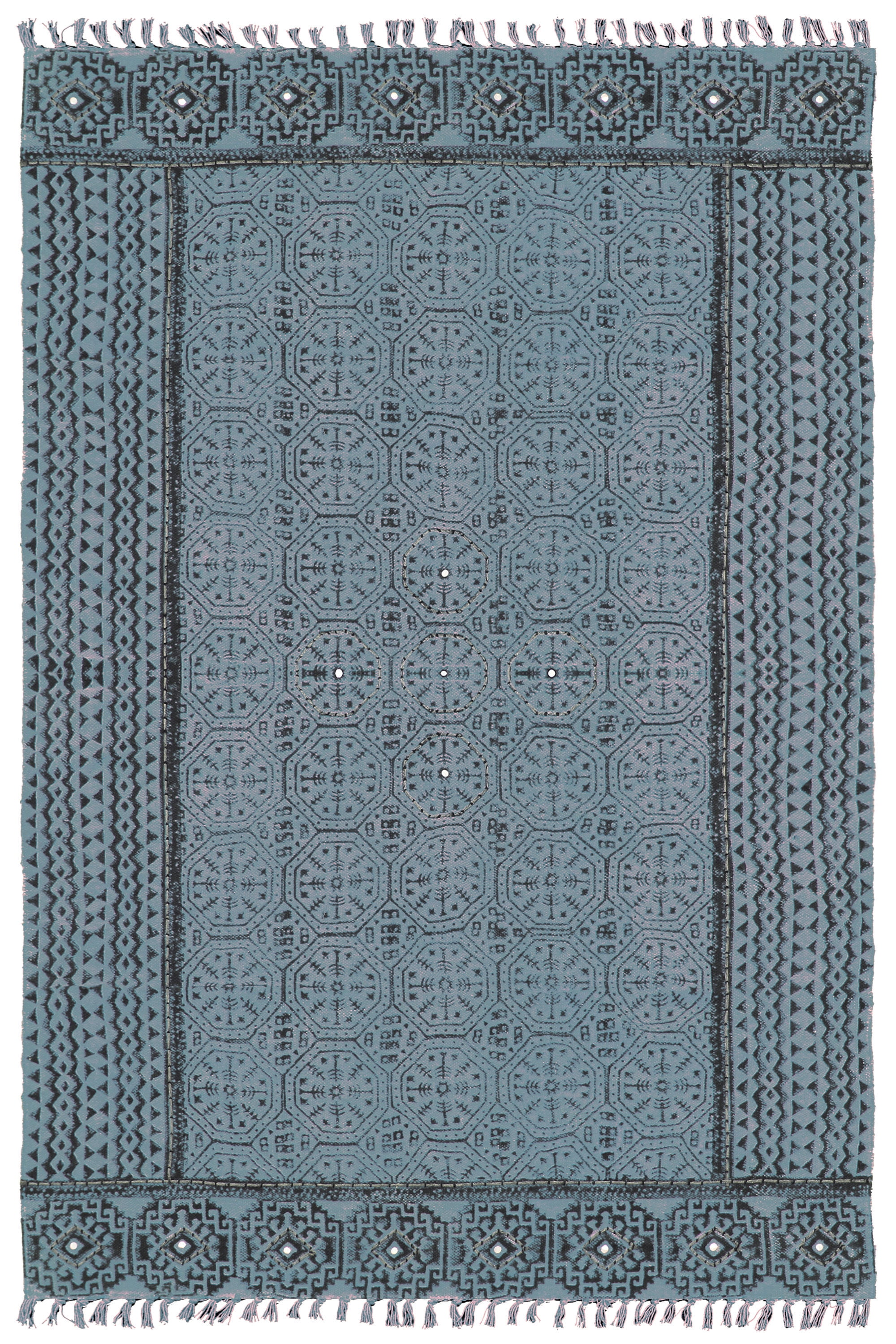 Casavani Hand Block Printed Cotton Dhurrie Grey Hallway & Stair Runner ...