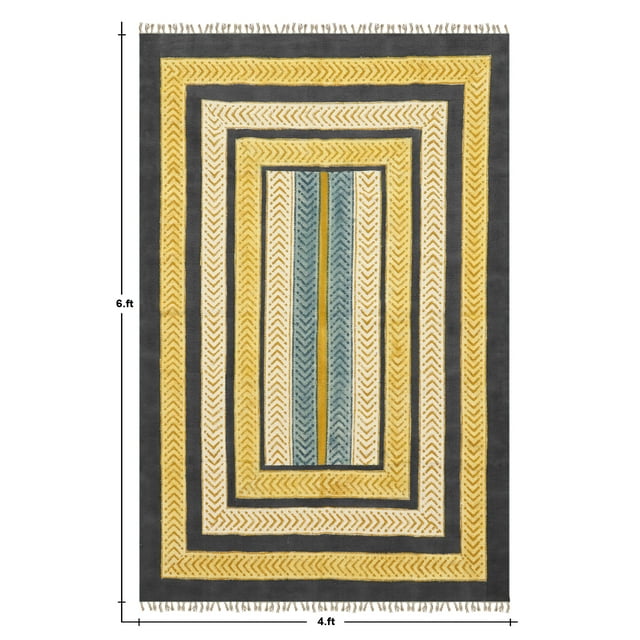 Casavani Hand Block Printed Cotton Dhurrie Gray Study Room Carpets ...