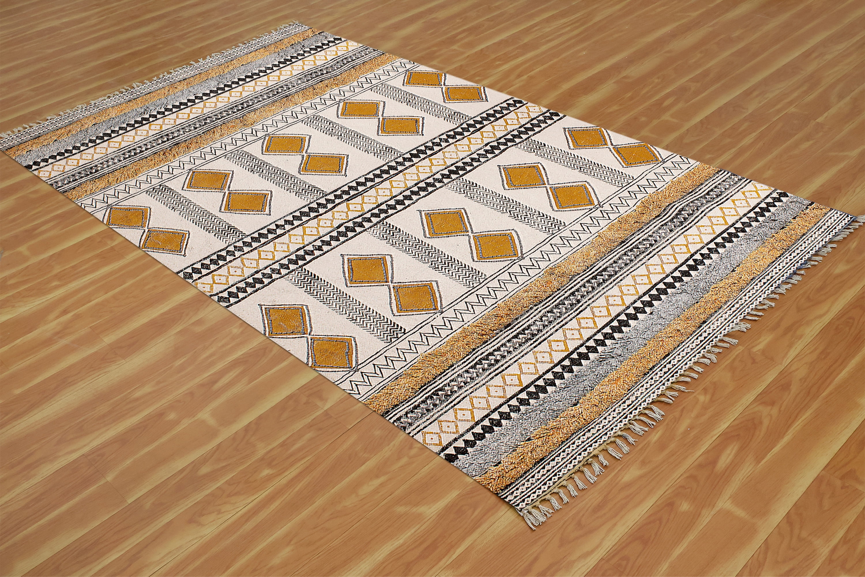 Casavani Hand Block Printed Cotton Dhurrie Yellow Hallway Stair Runner ...