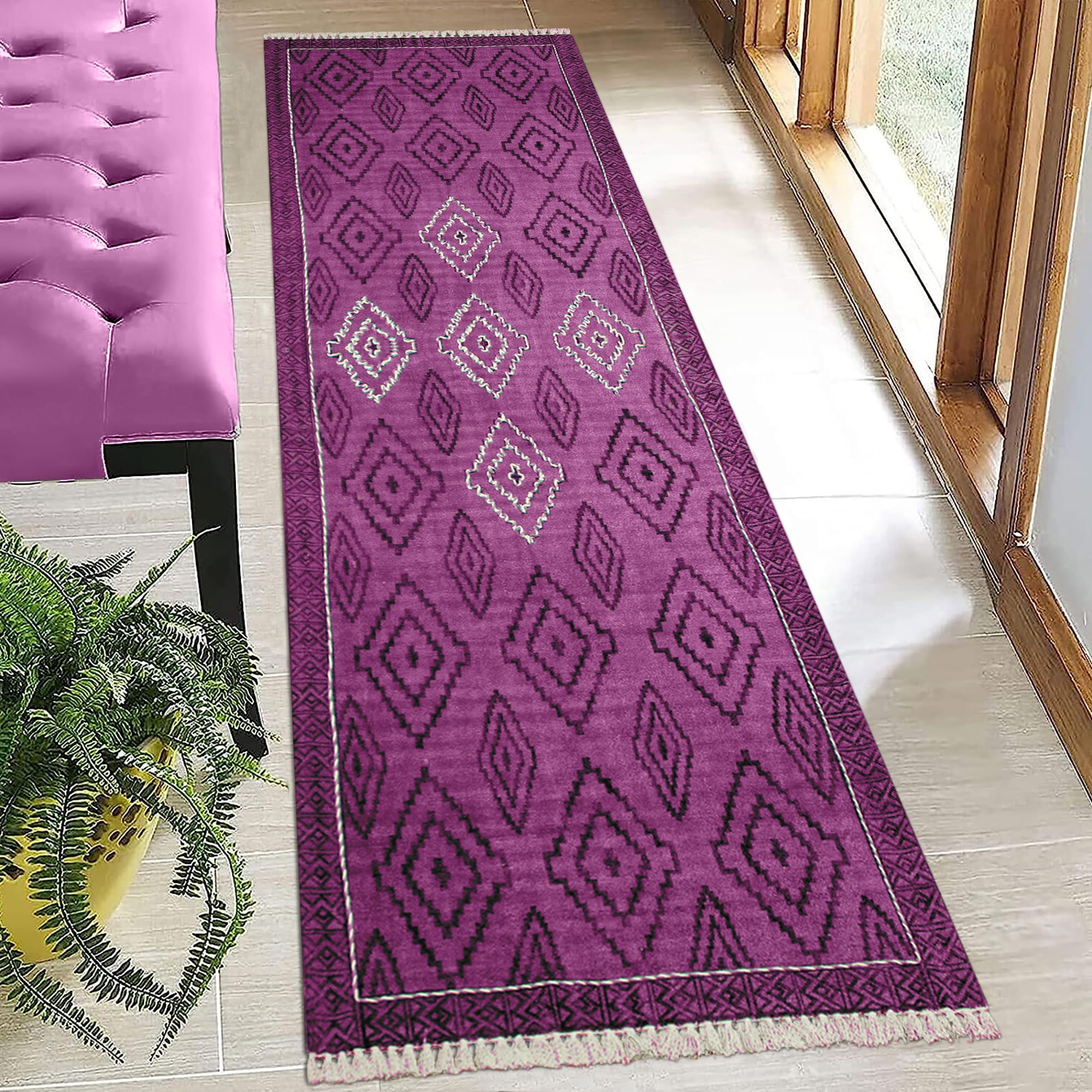 Casavani Hand Block Printed Purple Cotton Square Dining Room Carpet ...