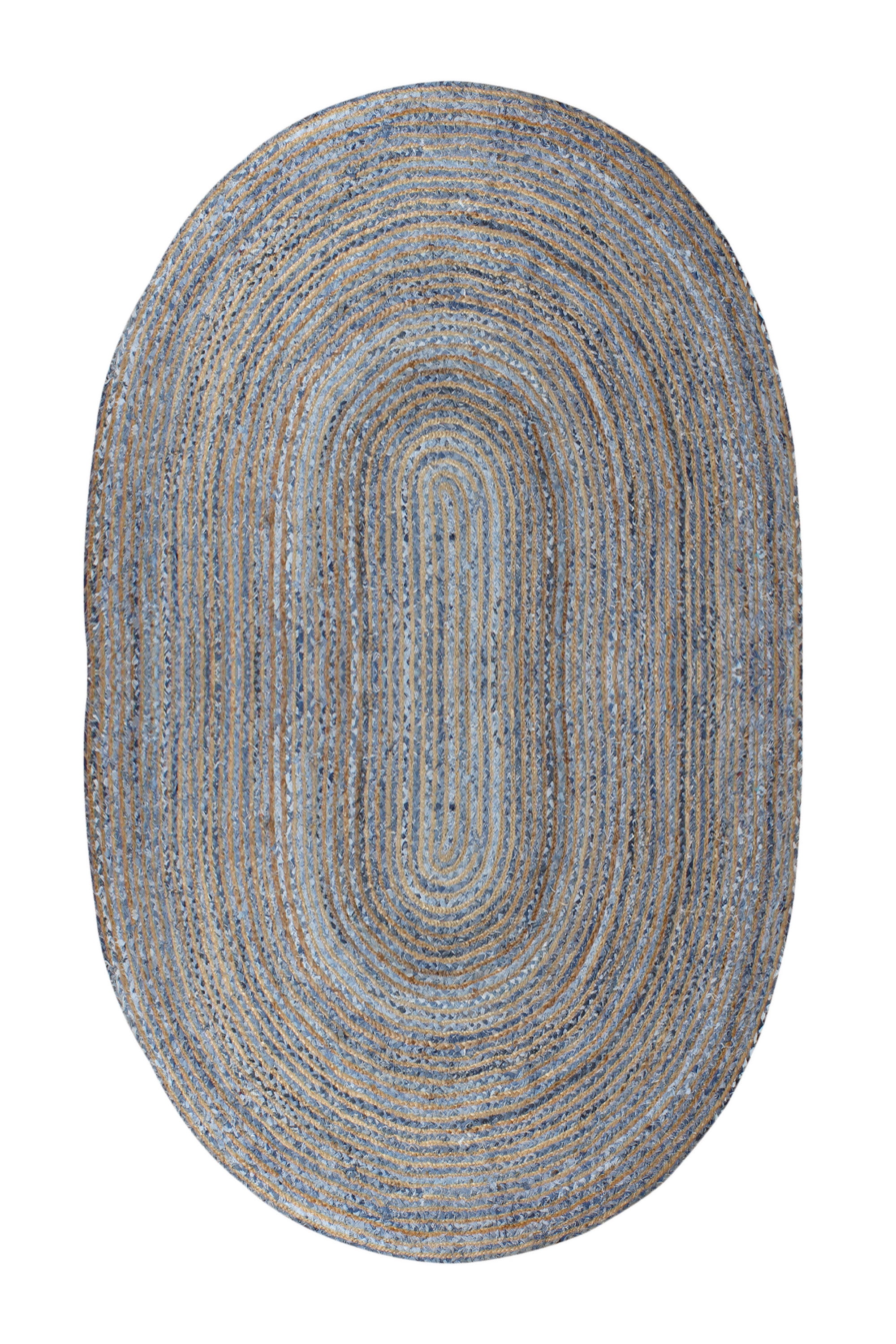 Casavani Hand Braided Natural Jute Carpet Geometric Blue Oval Mat ...