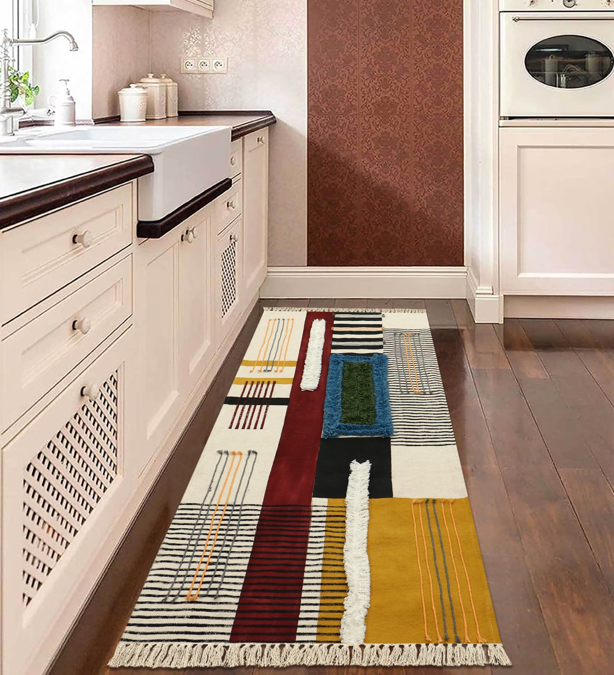 Casavani Hand Tufted Work Green Cotton Dhurrie Square Kitchen Carpets ...