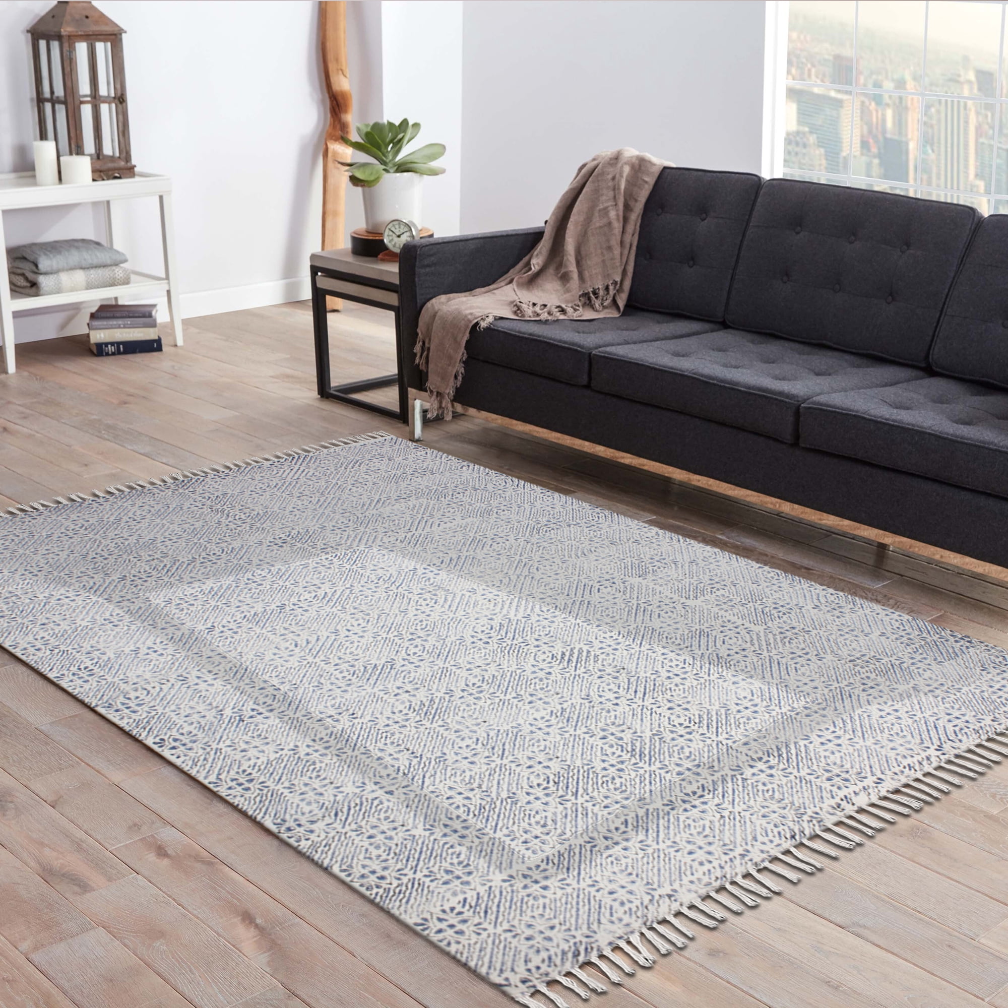 Casavani Hand Woven Natural Cotton Yoga Durrie,Blue 5x10 feet - Walmart.com