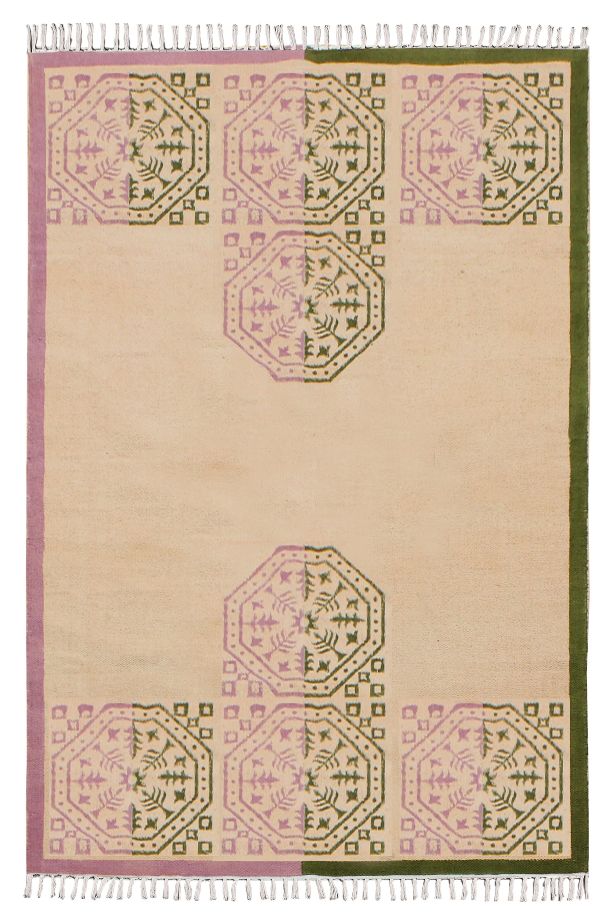 Casavani Handblock Printed Beige Cotton Dhurrie 4'x10' Runner Area Rugs ...