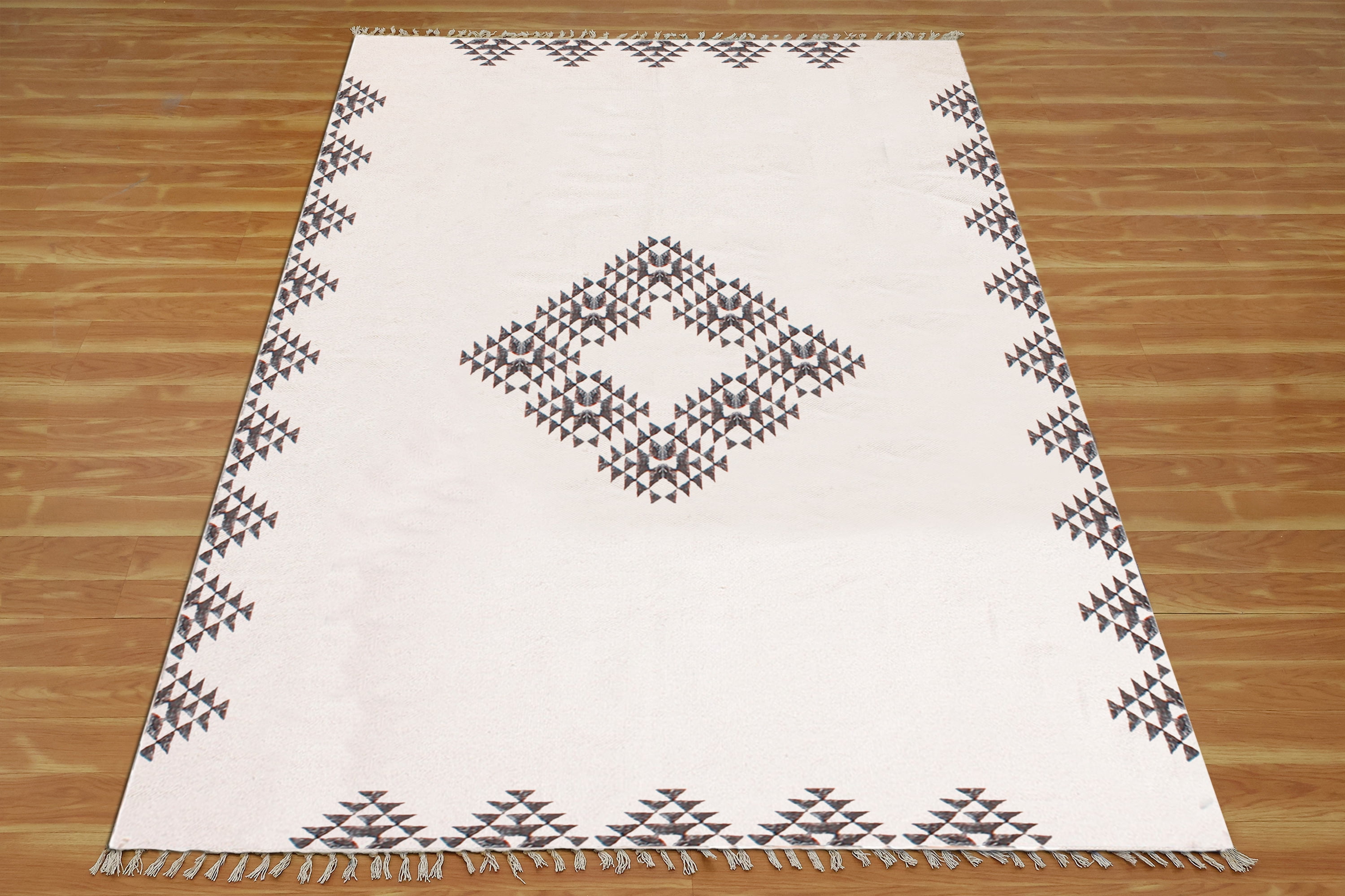 Casavani Handblock Printed Beige Cotton Dhurrie 4'x12' Runner Area Rugs ...