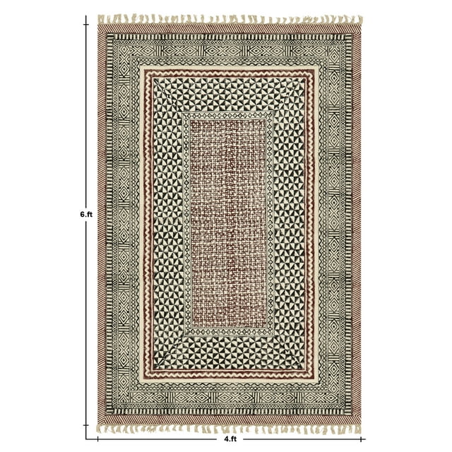 Casavani Handblock Printed Black Cotton Rug Square Area Rug for Living ...
