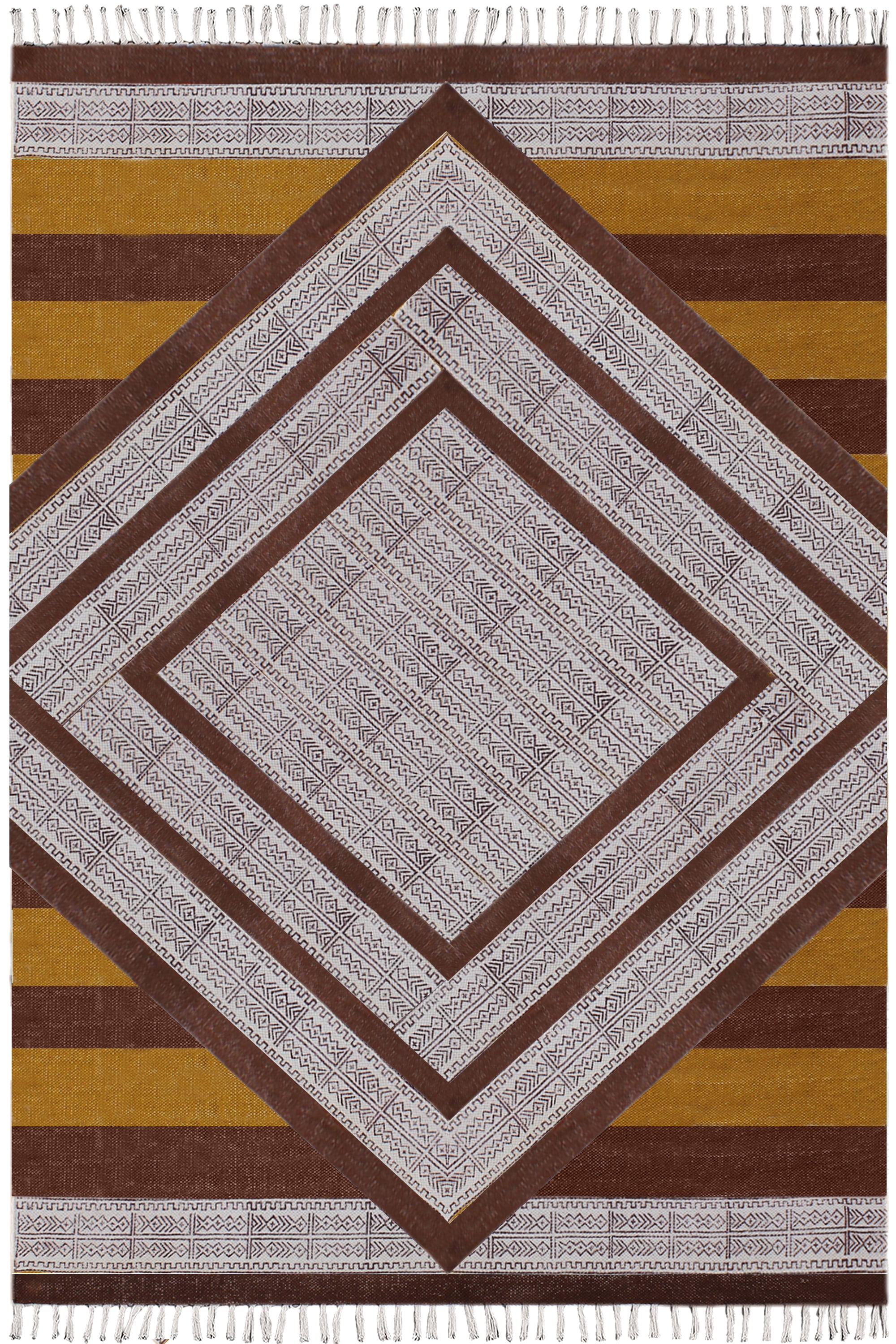 Casavani Handblock Printed Brown Cotton Rug Kitchen & Study Room ...